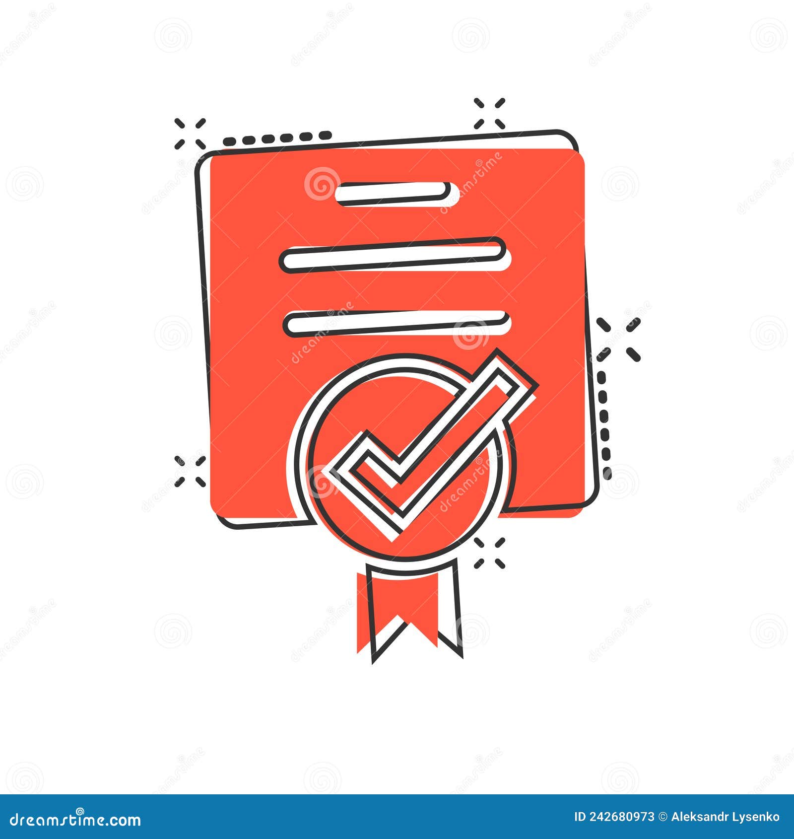 Approve Certificate Icon in Comic Style. Document Check Mark Cartoon ...