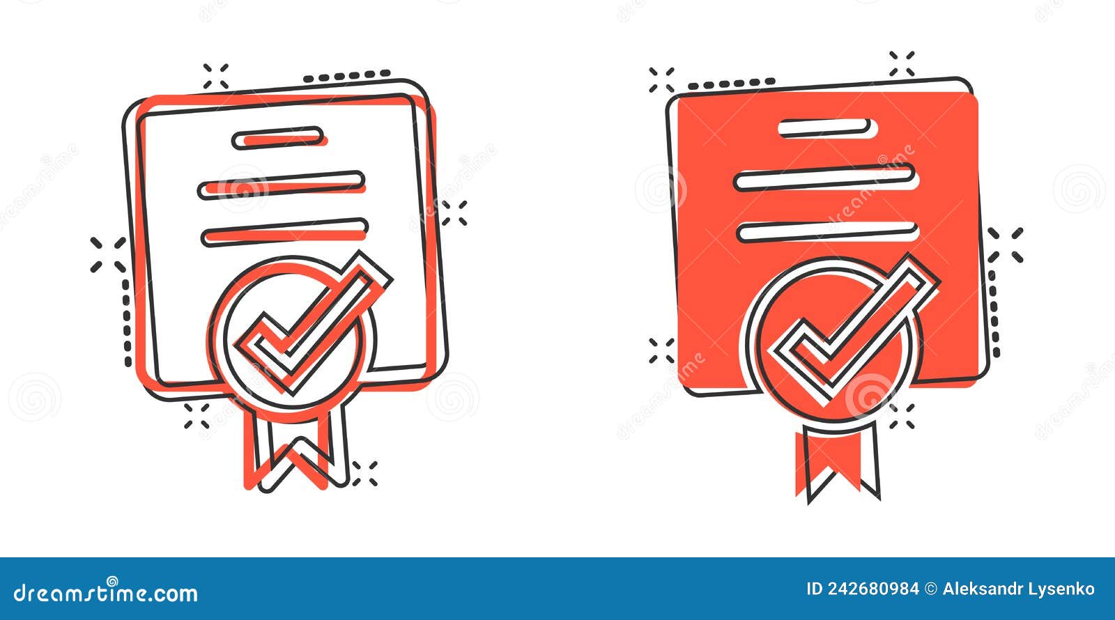 Approve Certificate Icon in Comic Style. Document Check Mark Cartoon ...
