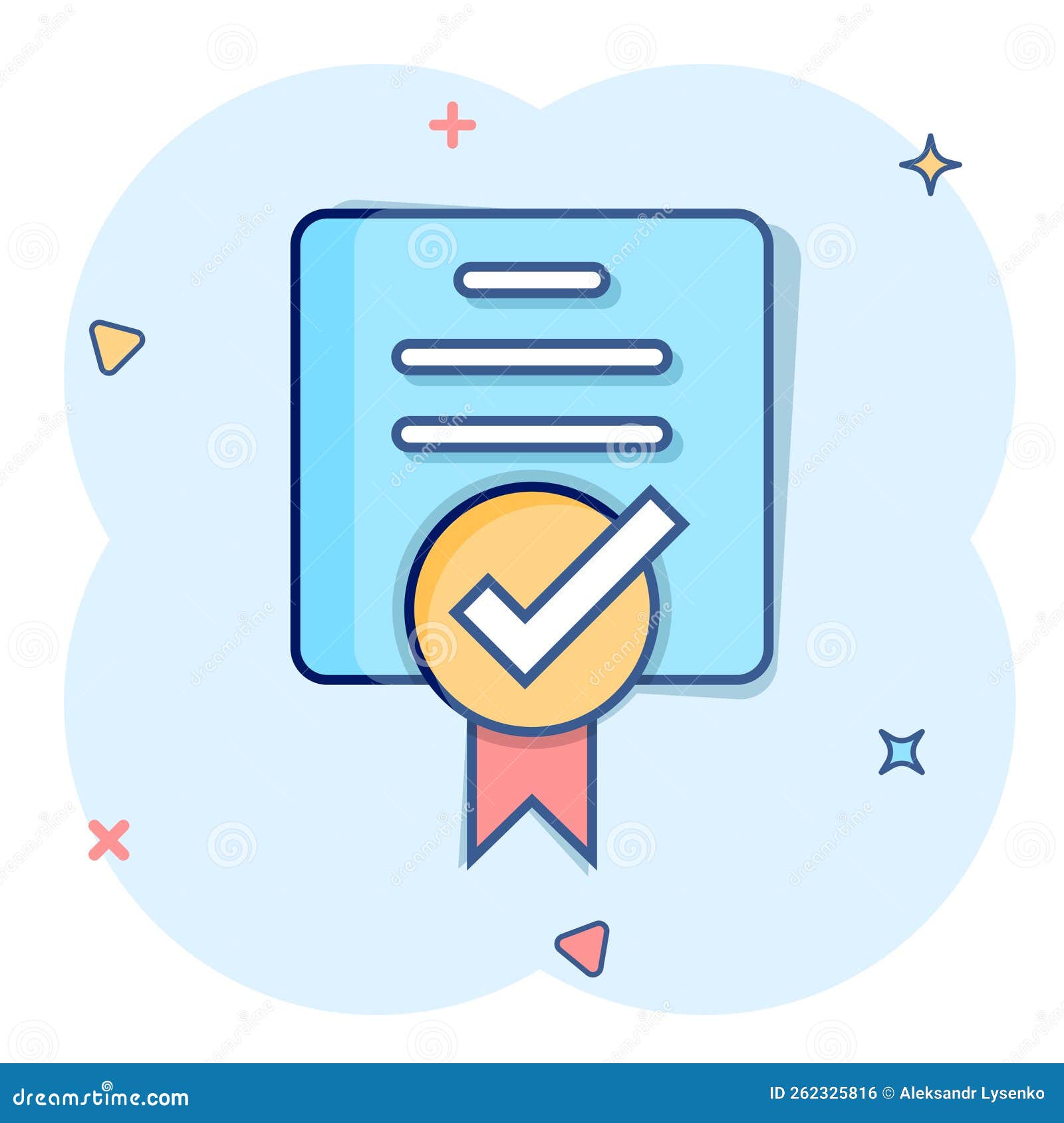 Approve Certificate Icon in Comic Style. Document Check Mark Cartoon ...