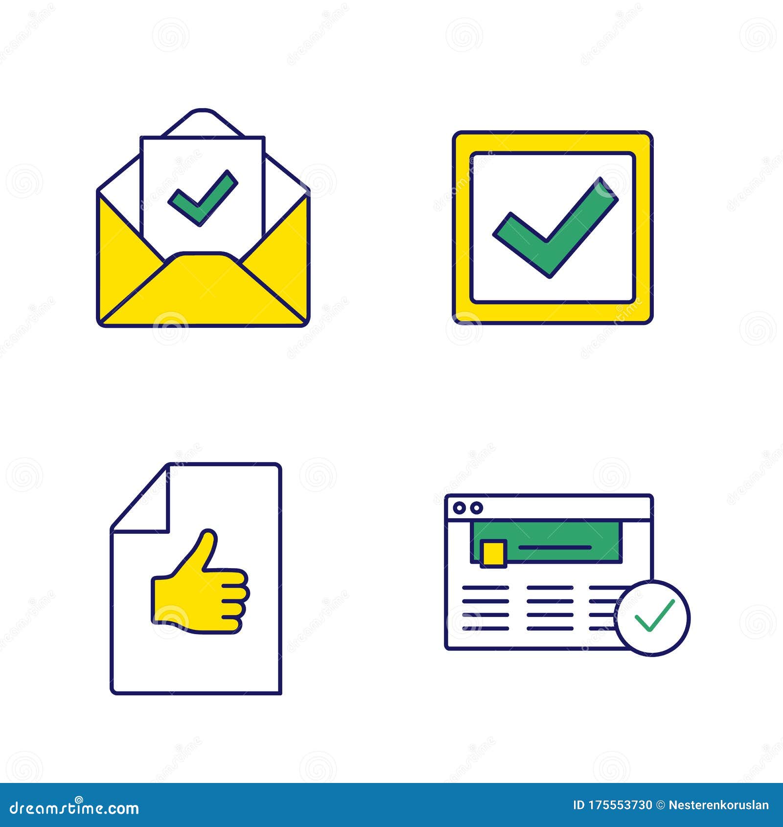 Approve color icons set stock vector. Illustration of mark - 175553730