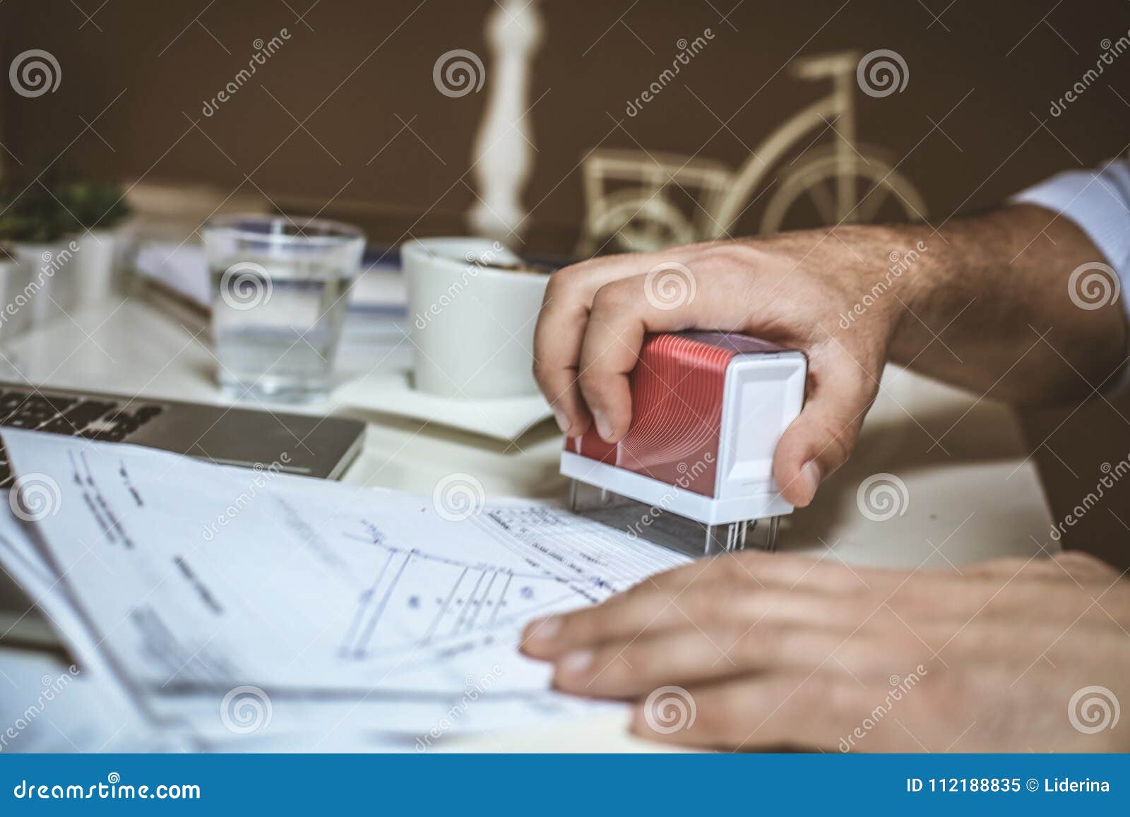 Approve Documents Using Stamp. Close Up. Stock Image - Image of ...