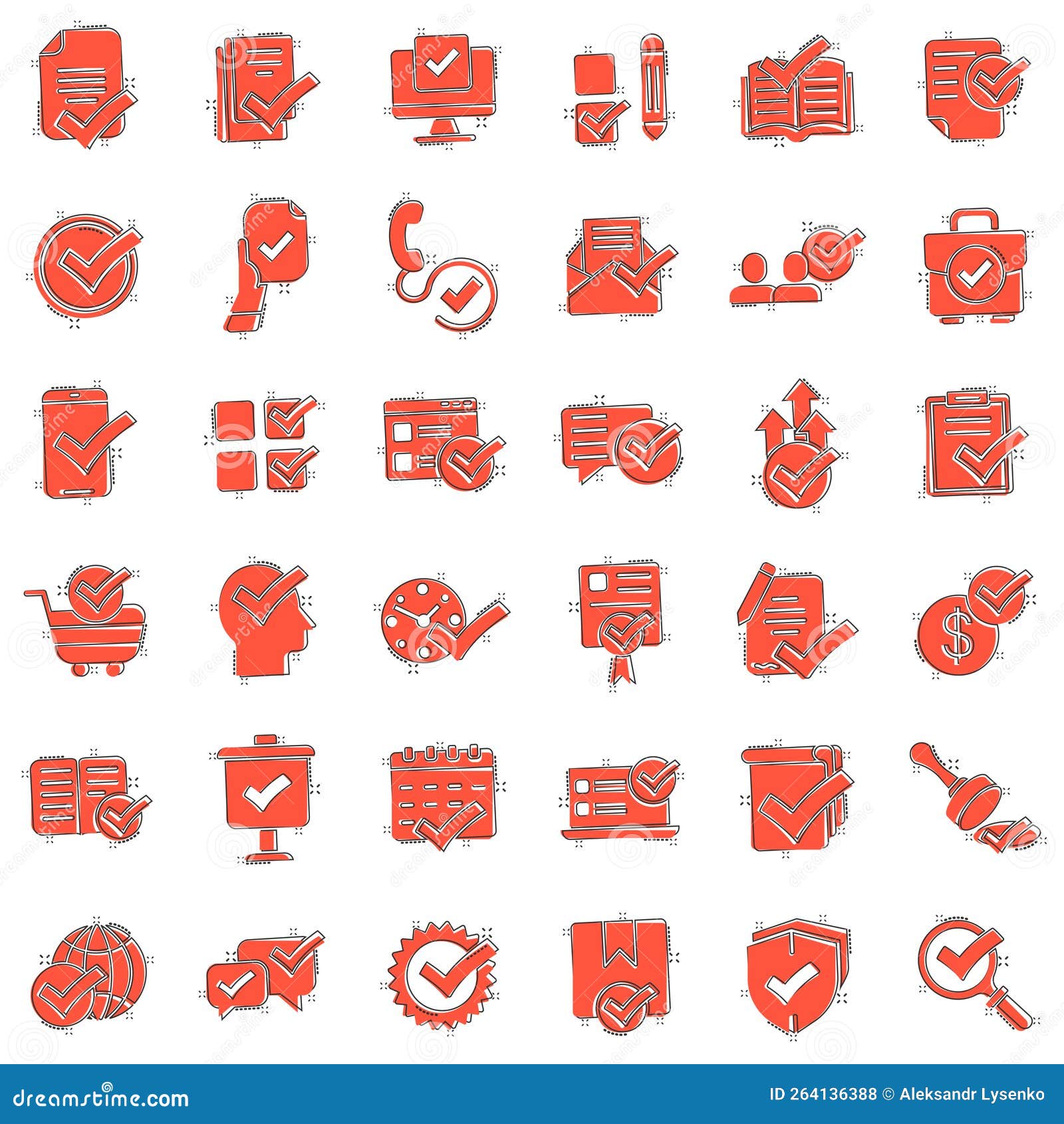 Approve Icon Set in Comic Style. Check Mark Cartoon Vector Illustration ...