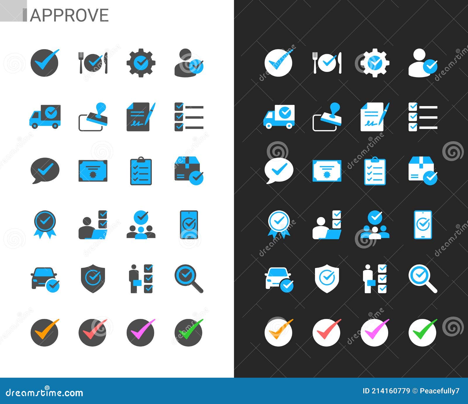 Approve Icons Light and Dark Theme Stock Vector - Illustration of icon ...