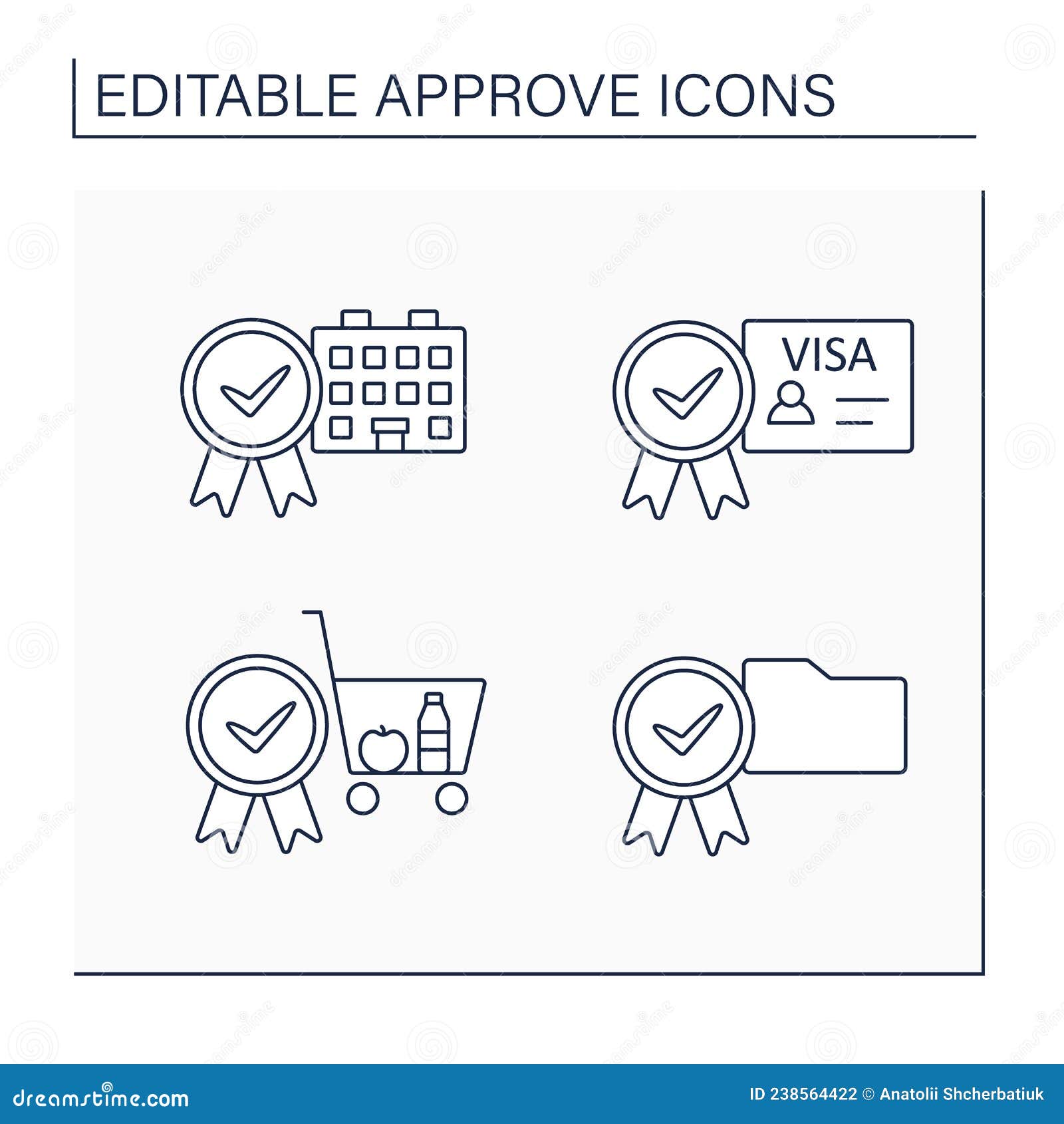 Approve line icons set stock vector. Illustration of permission - 238564422