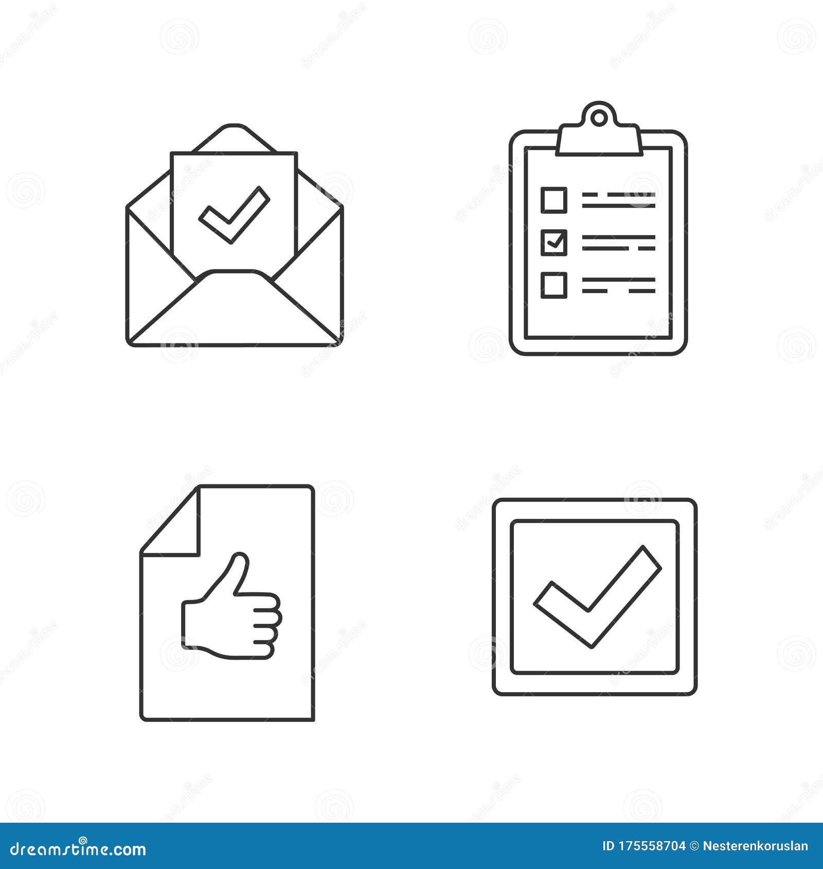 Approve linear icons set stock vector. Illustration of line - 175558704