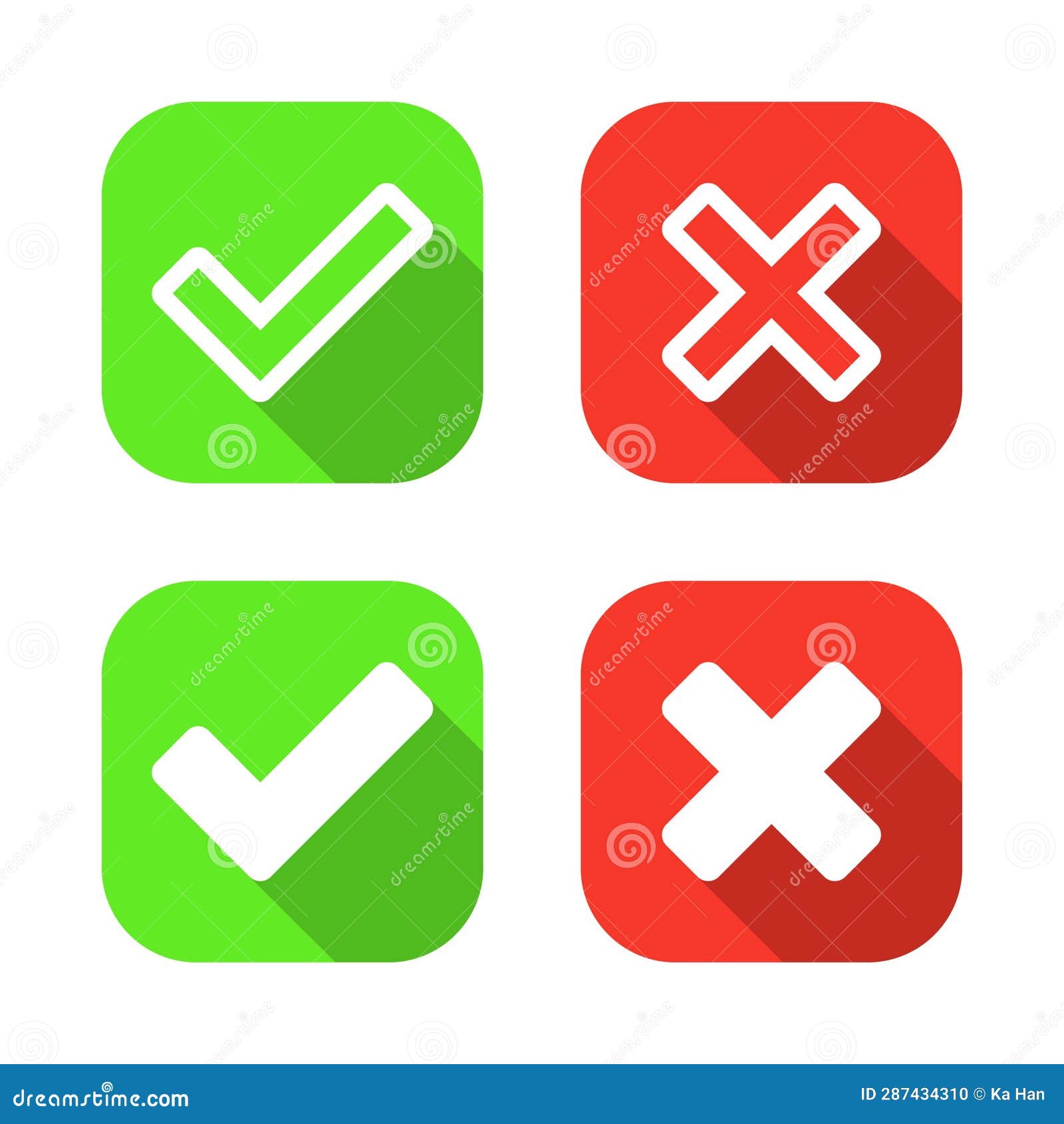 Approve and Reject Icon Vector. Checkmark and X Cross Mark in Square ...