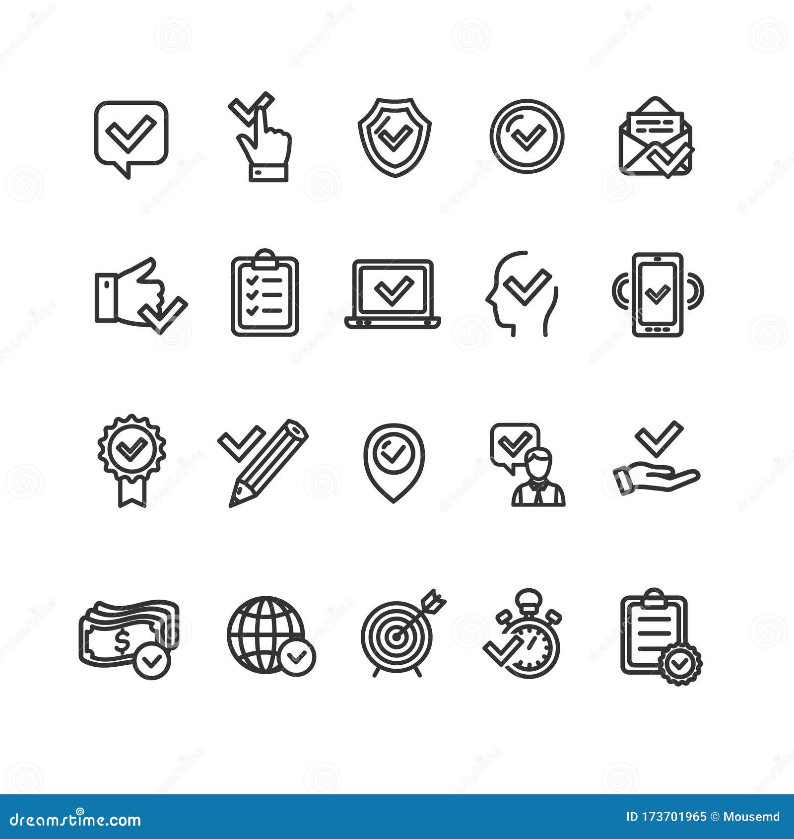 Approve Related Sign Black Thin Line Icon Set. Vector Stock Vector ...