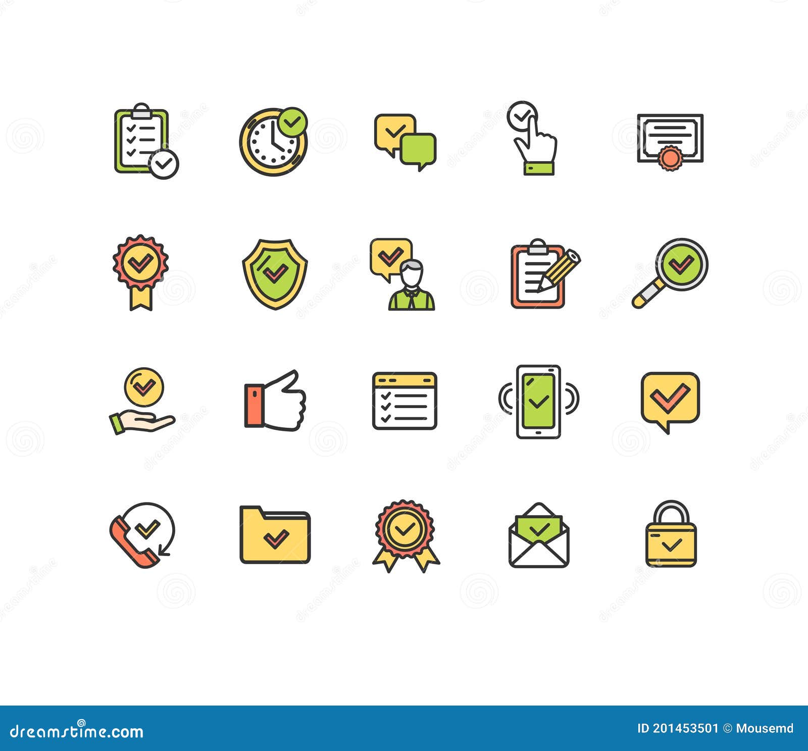 Approve Sign Color Thin Line Icon Set. Vector Stock Vector ...