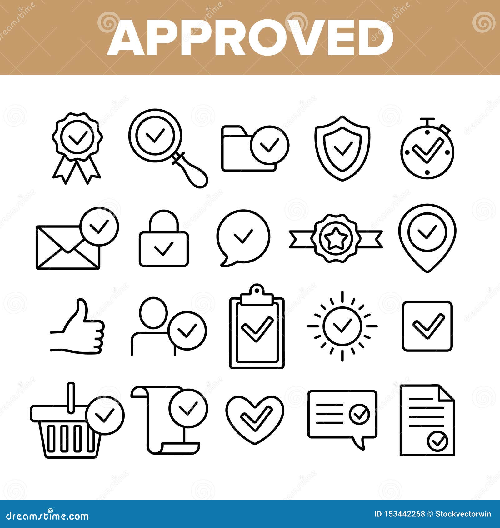 Approved and Certified Vector Linear Icons Set Stock Vector ...