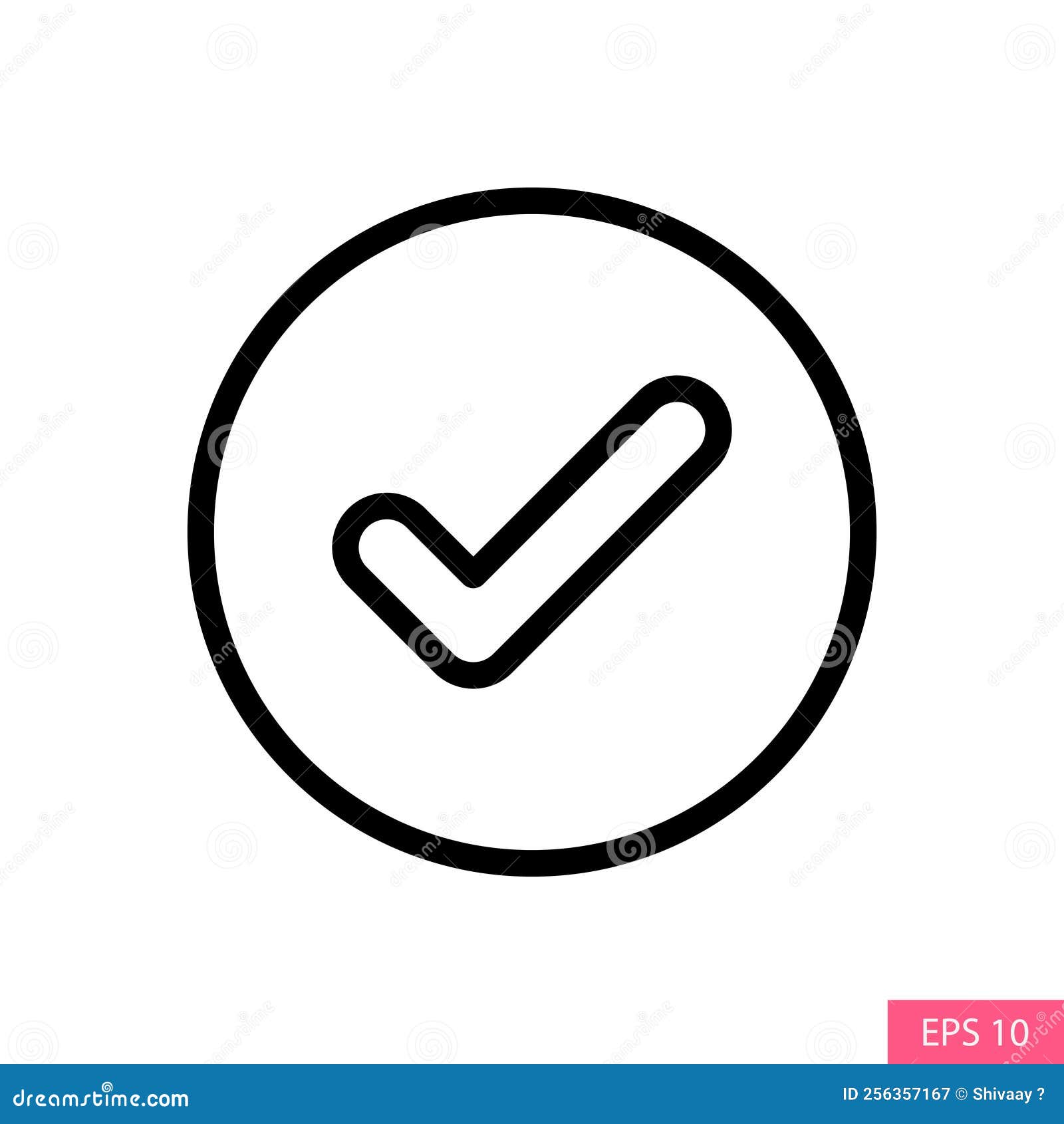 Approved or Checked Tick in Circle in Line Style Design Isolated on ...