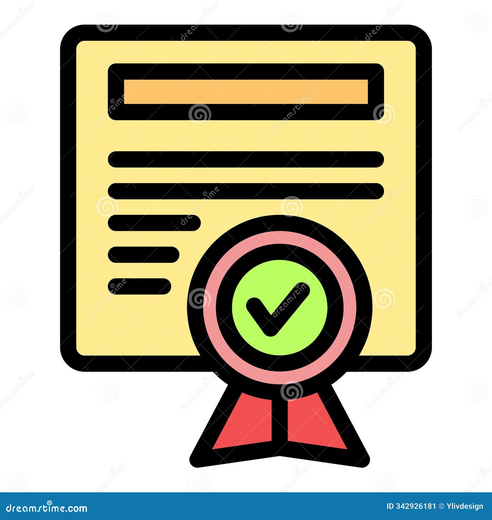 Approved Document with Checkmark Getting Certified with Ribbon Symbol ...