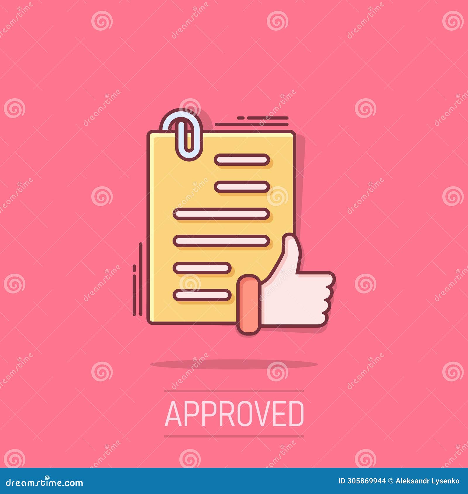 Approved Document Icon In Comic Style. Authorize Cartoon Vector ...
