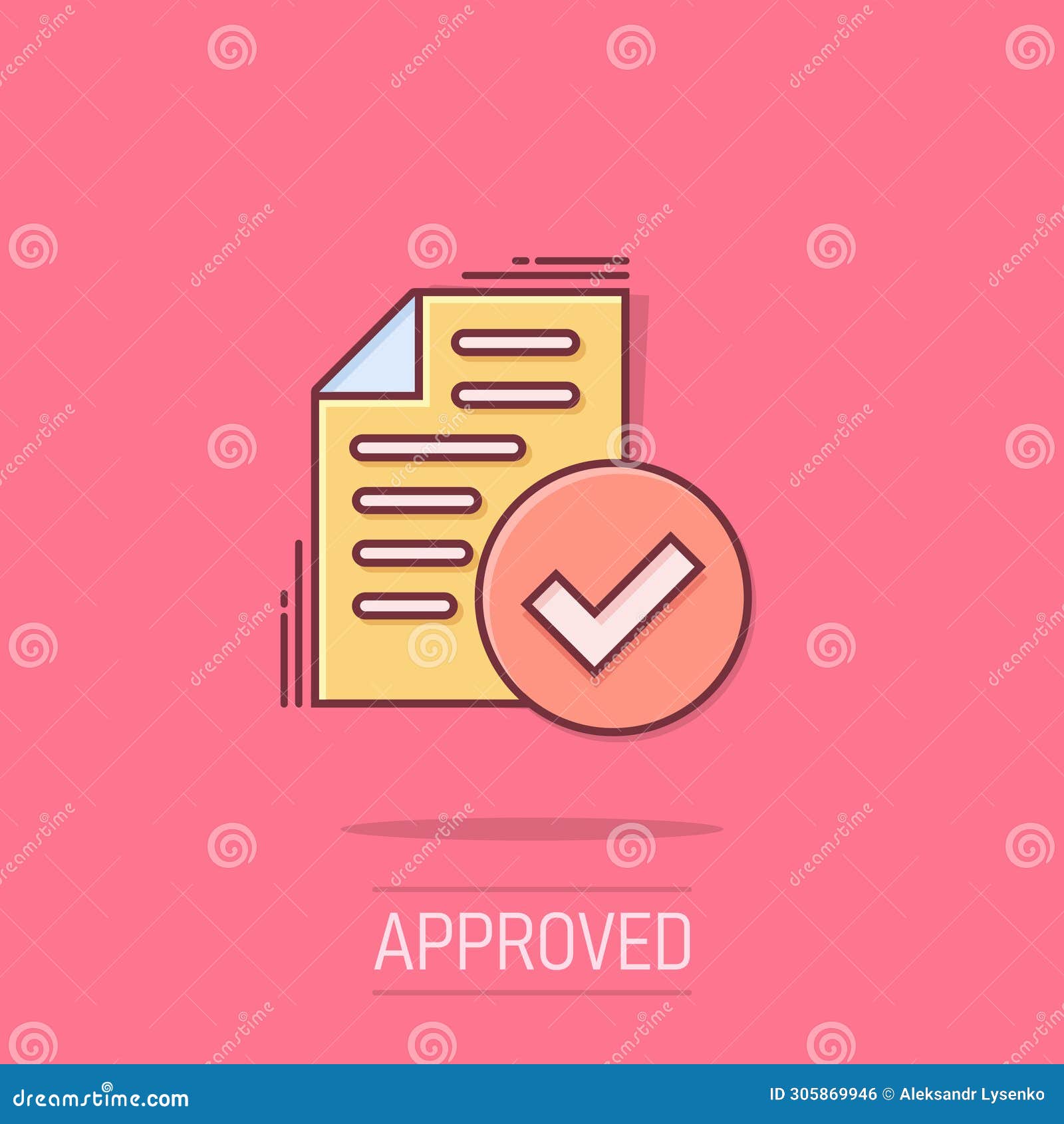 Approved Document Icon In Comic Style. Authorize Cartoon Vector ...