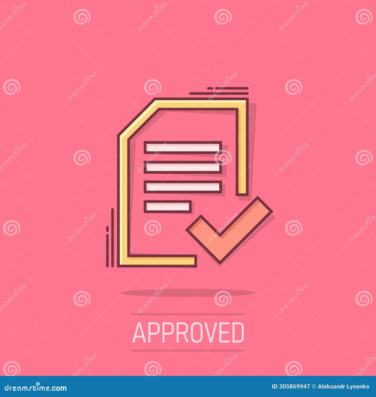 Approved Document Icon in Comic Style. Authorize Cartoon Vector ...
