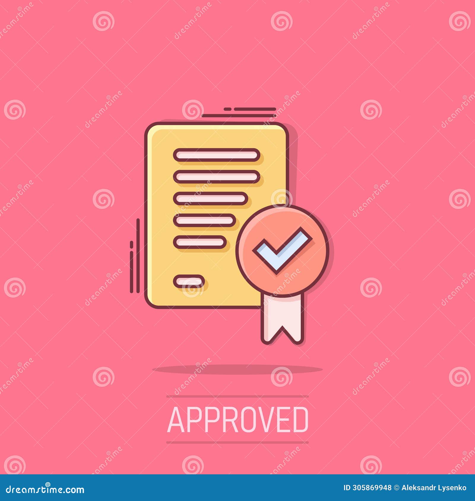 Approved Document Icon in Comic Style. Authorize Cartoon Vector ...