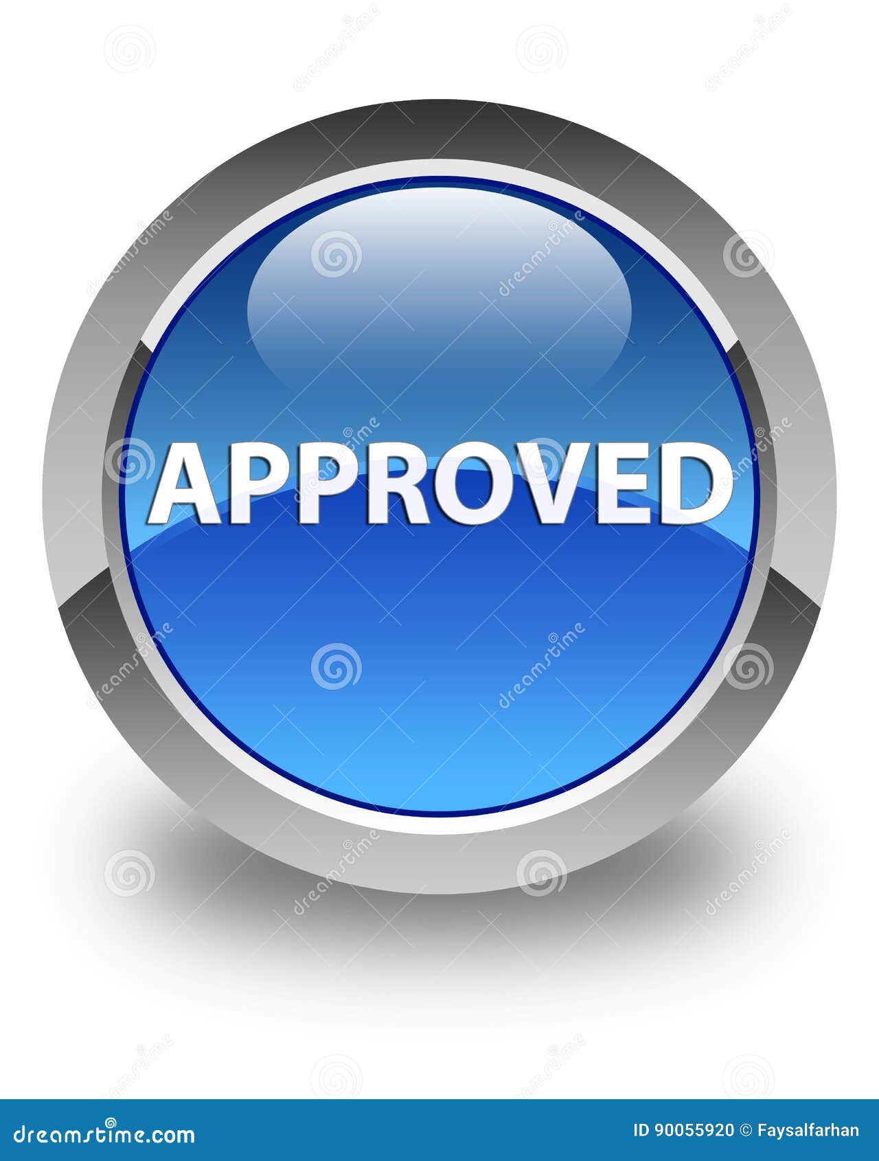 Approved Glossy Blue Round Button Stock Illustration - Illustration of ...