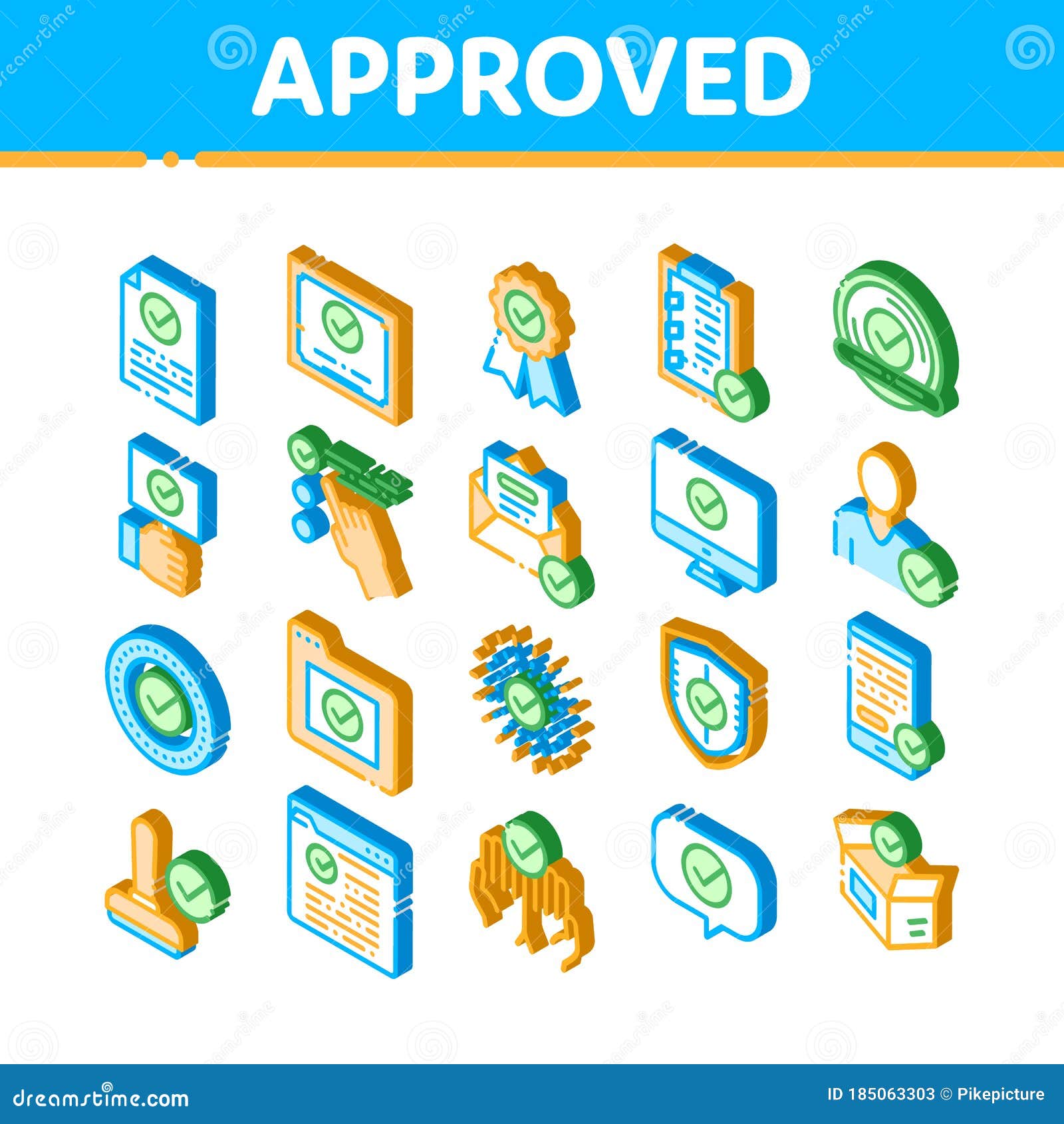 Approved Isometric Icons Set Vector Stock Vector - Illustration of ...