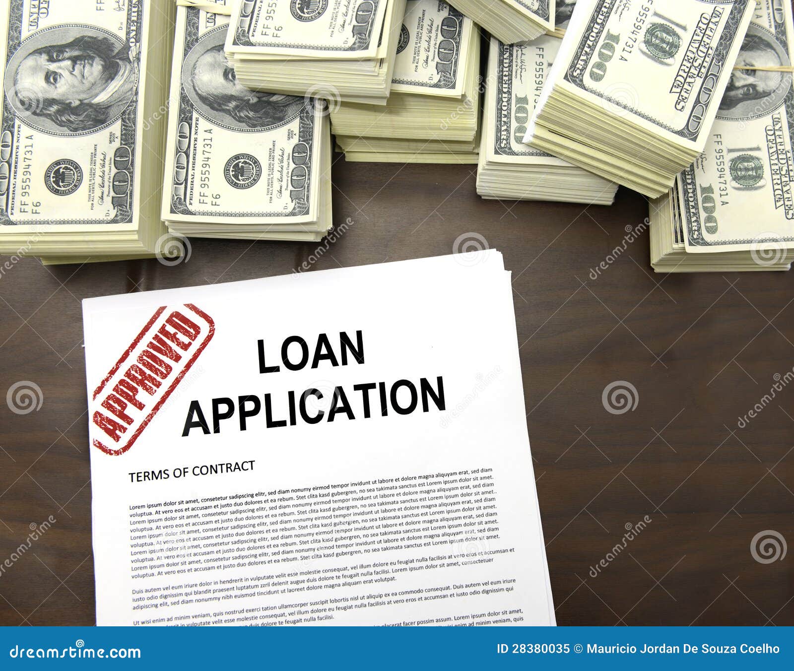 Approved Loan Application Form and Dollar Bills Stock Image - Image of ...