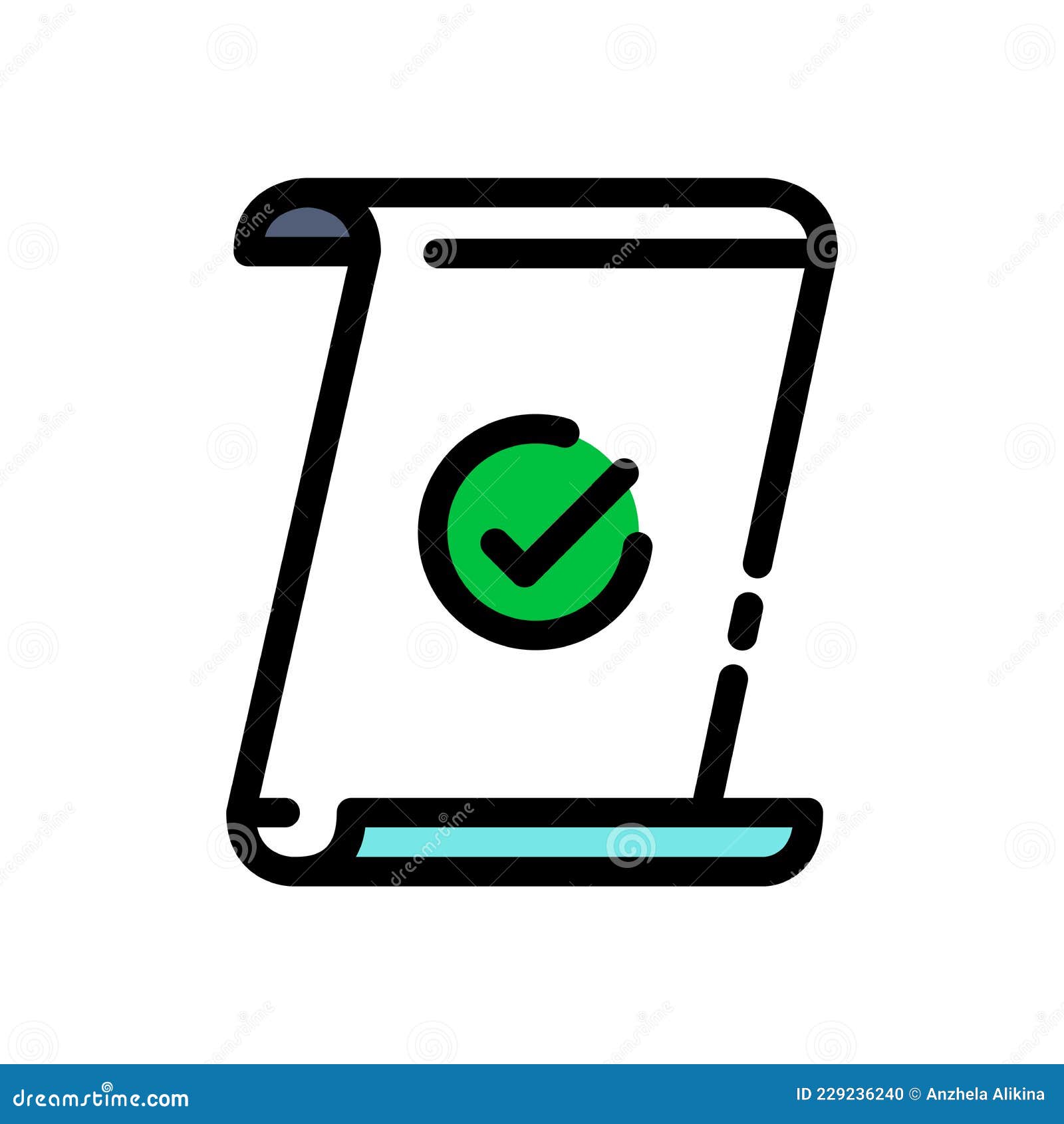 Approved Paper Color Line Icon. Document with Check Mark Stock Vector ...