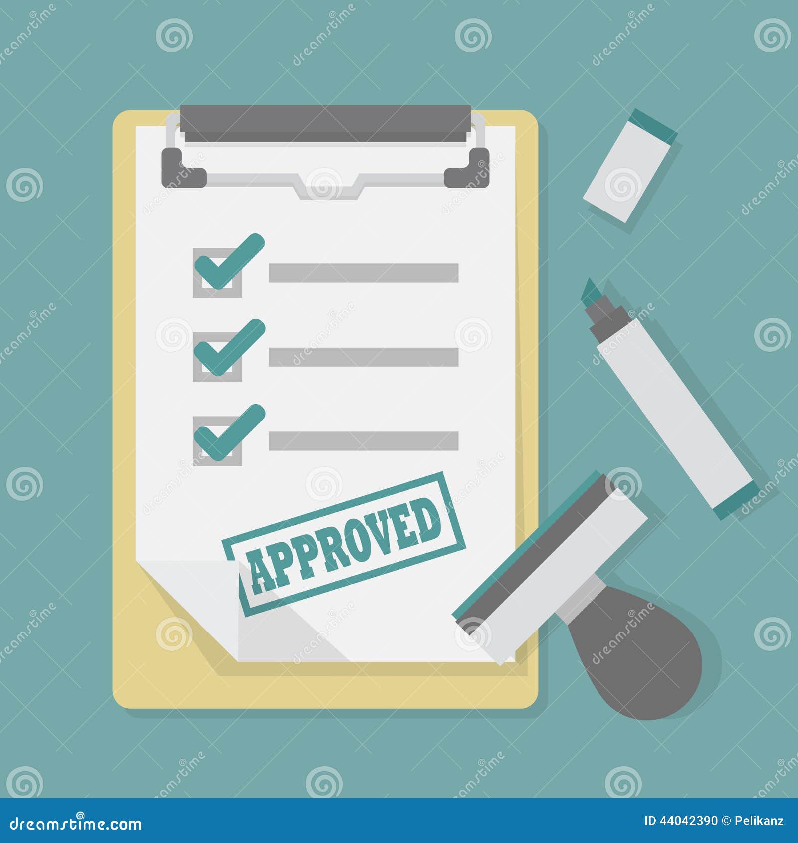 Approved Paper Document on Clipboard with Stamp and Marker Stock ...