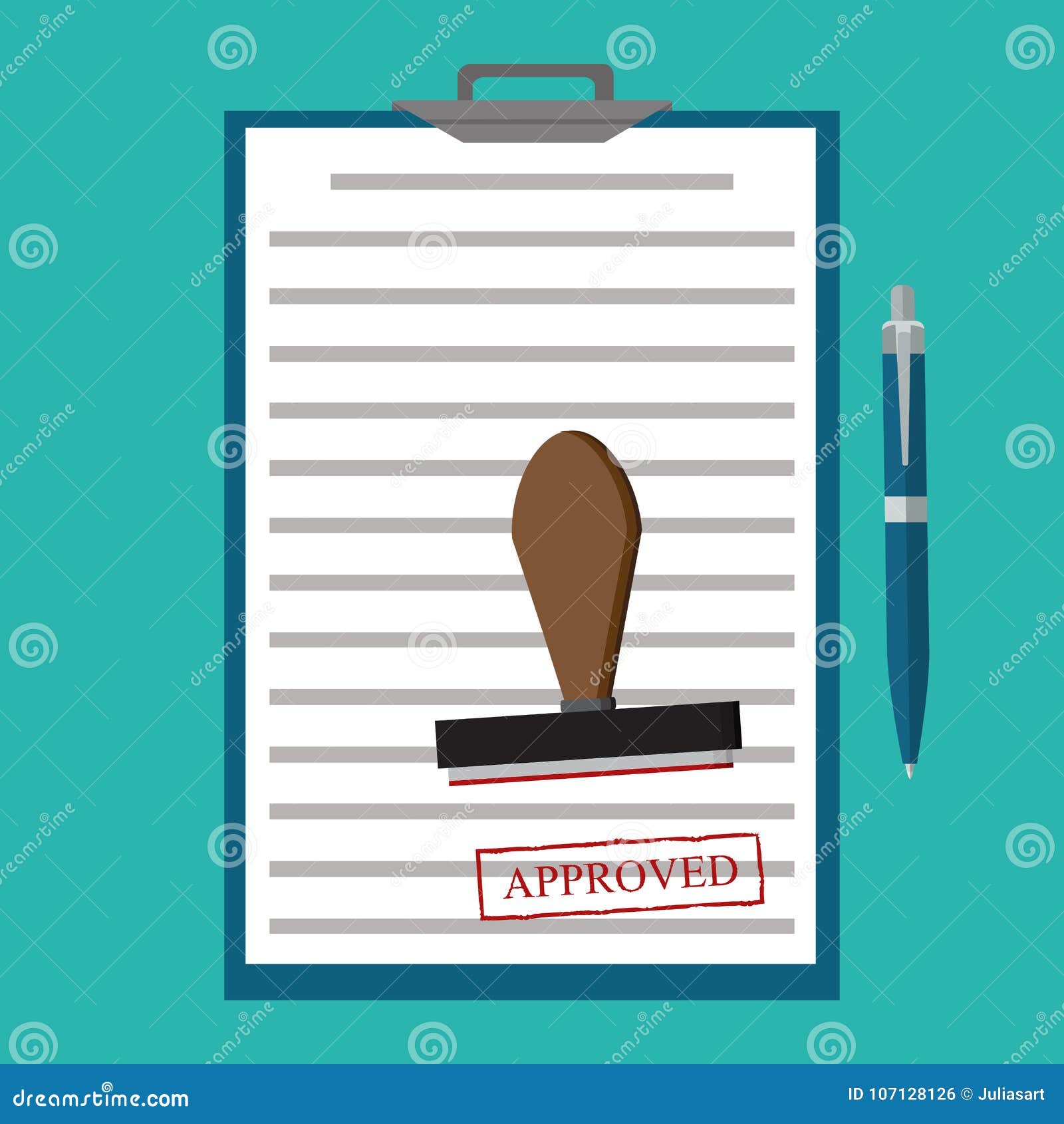 Vector Flat Illustration. Approved Paper Document, Green Approve Stock ...