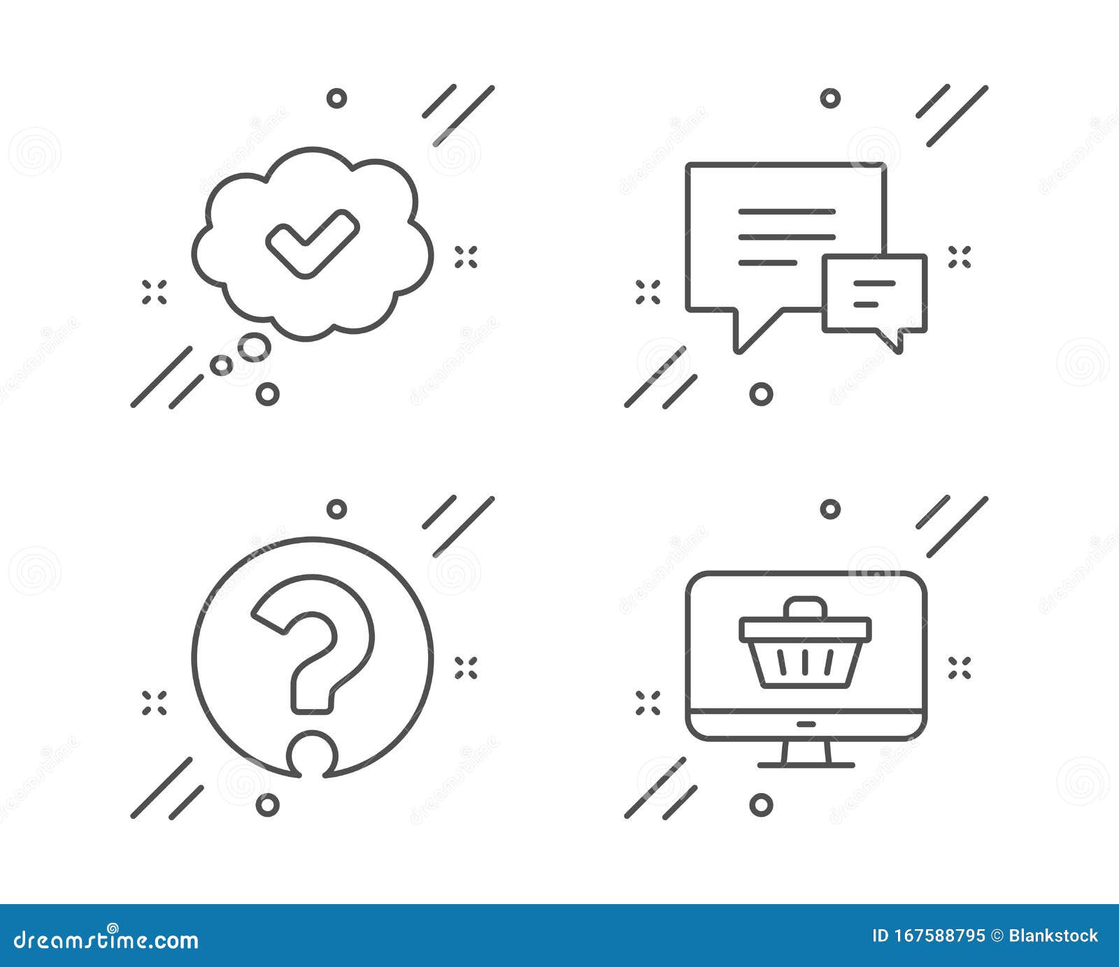 Approved, Question Mark and Comment Icons Set. Web Shop Sign. Comic ...