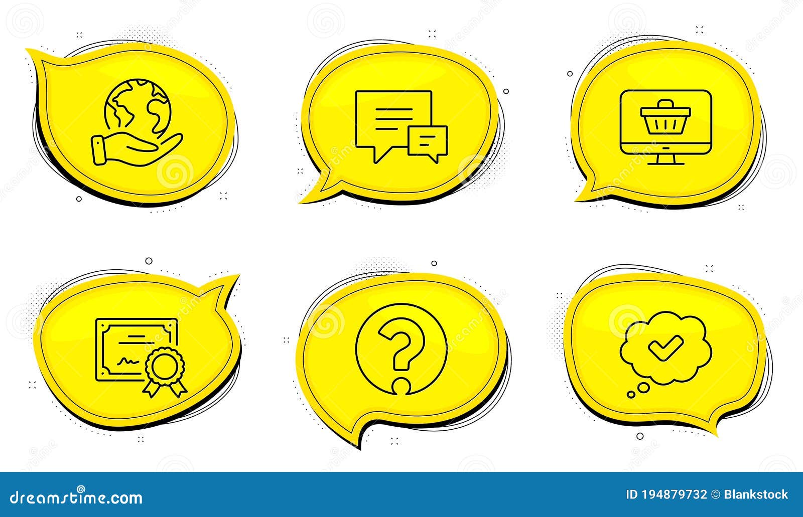 Approved, Question Mark And Comment Icons Set. Web Shop Sign. Comic ...