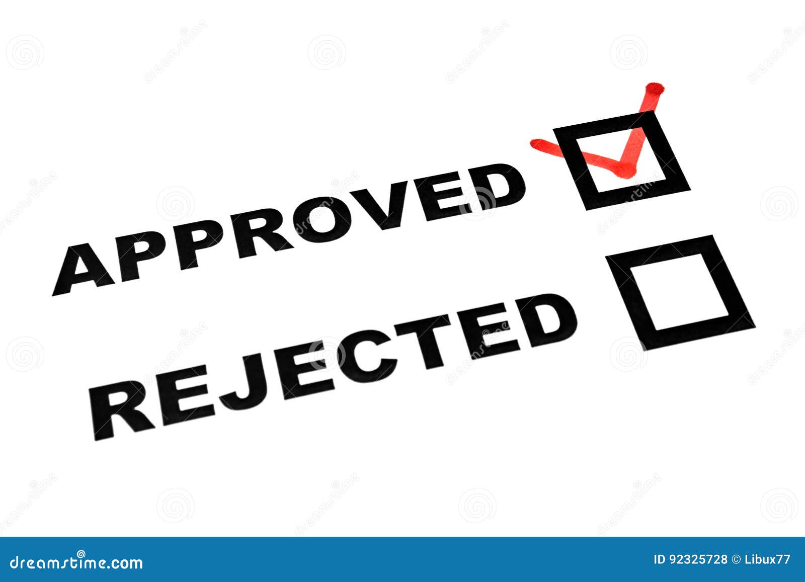 Approved Rejected Check Boxes on White Sheet Tick on Approved Stock ...