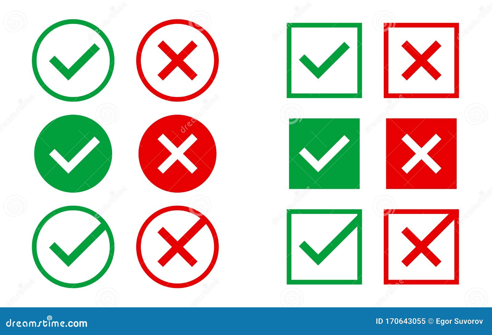 Approved and Rejected Icons on White Backdrop. Green and Red Marks ...
