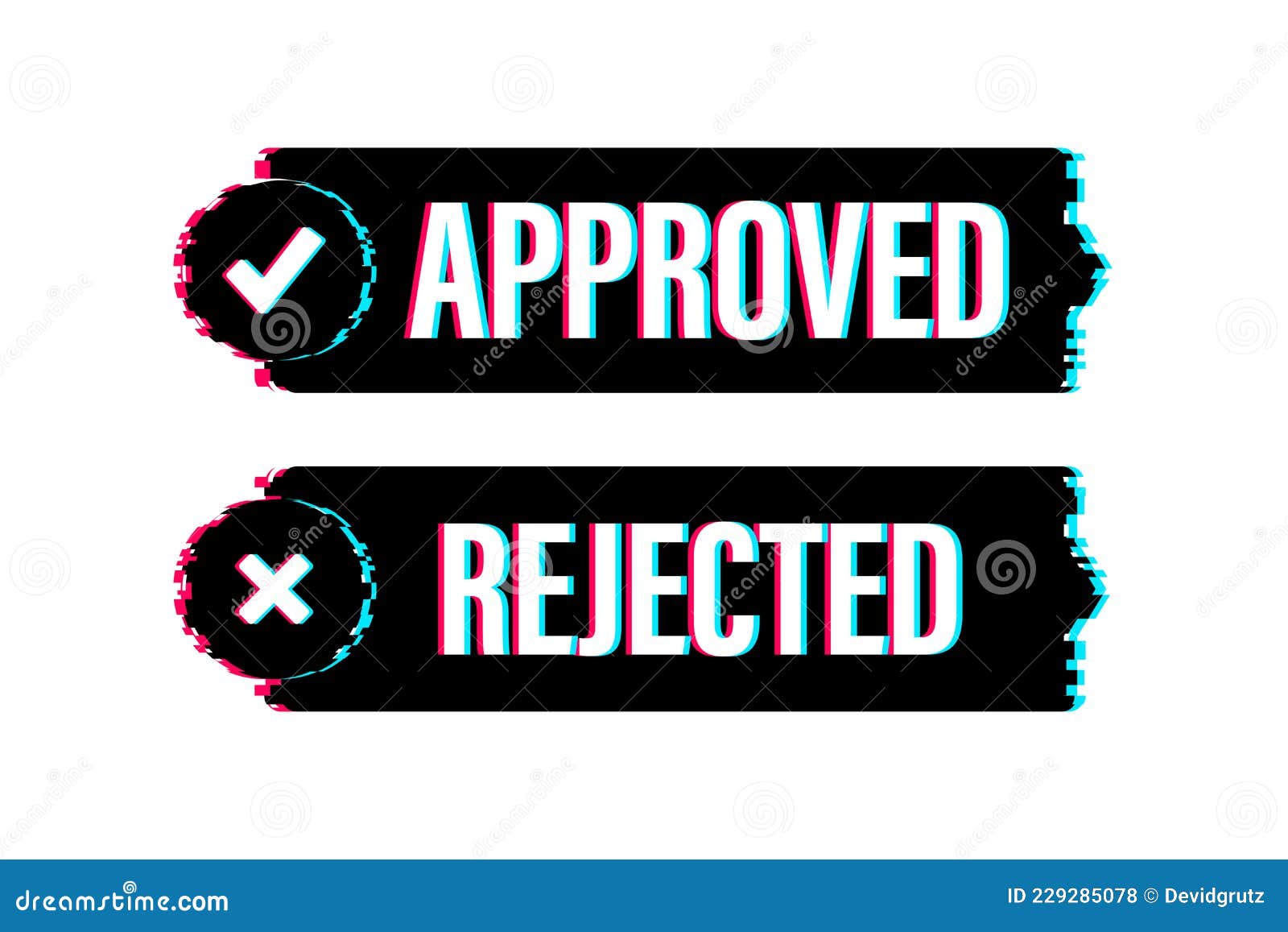 Approved and Rejected Label Sticker Icon. Glitch Icon. Vector Stock ...