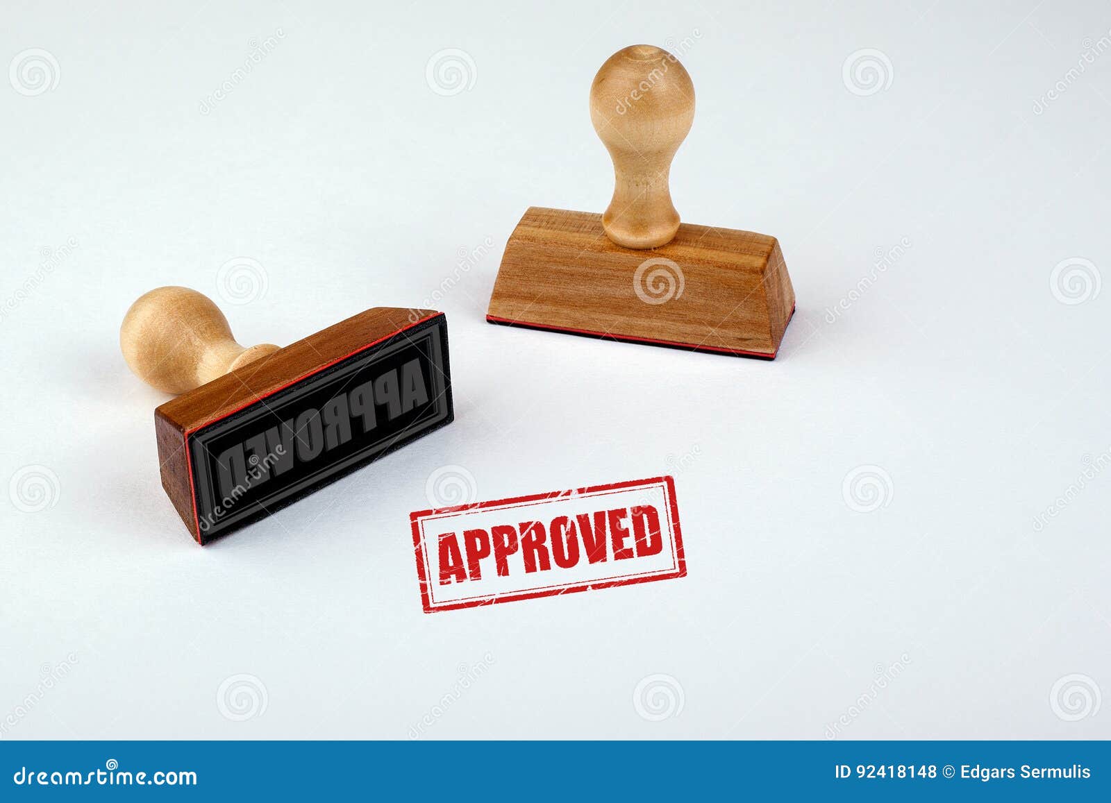 Approved. Rubber Stamper with Wooden Handle Isolated on White ...