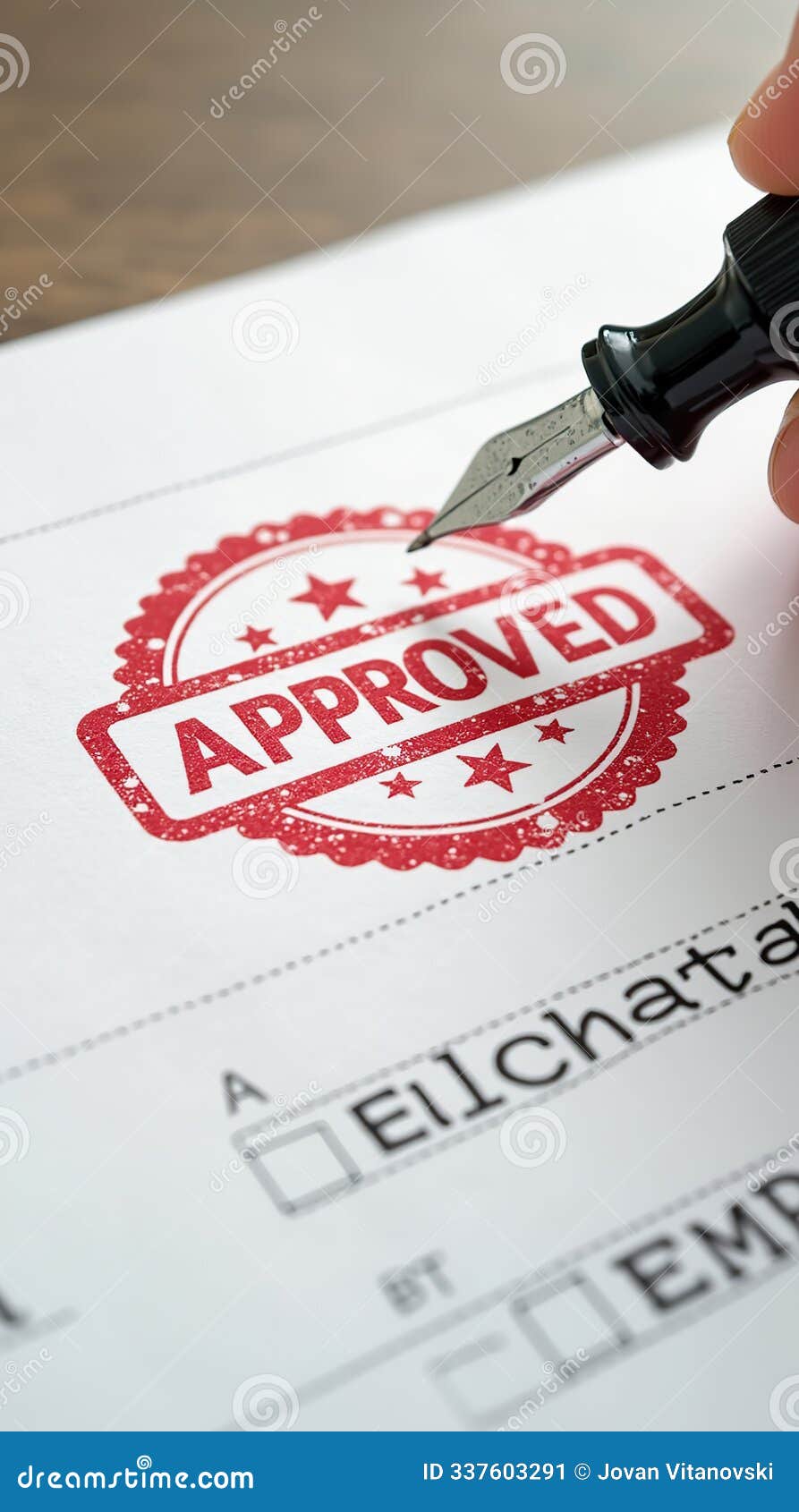 Approved Stamp on Application Form with Fountain Pen Stock Illustration ...