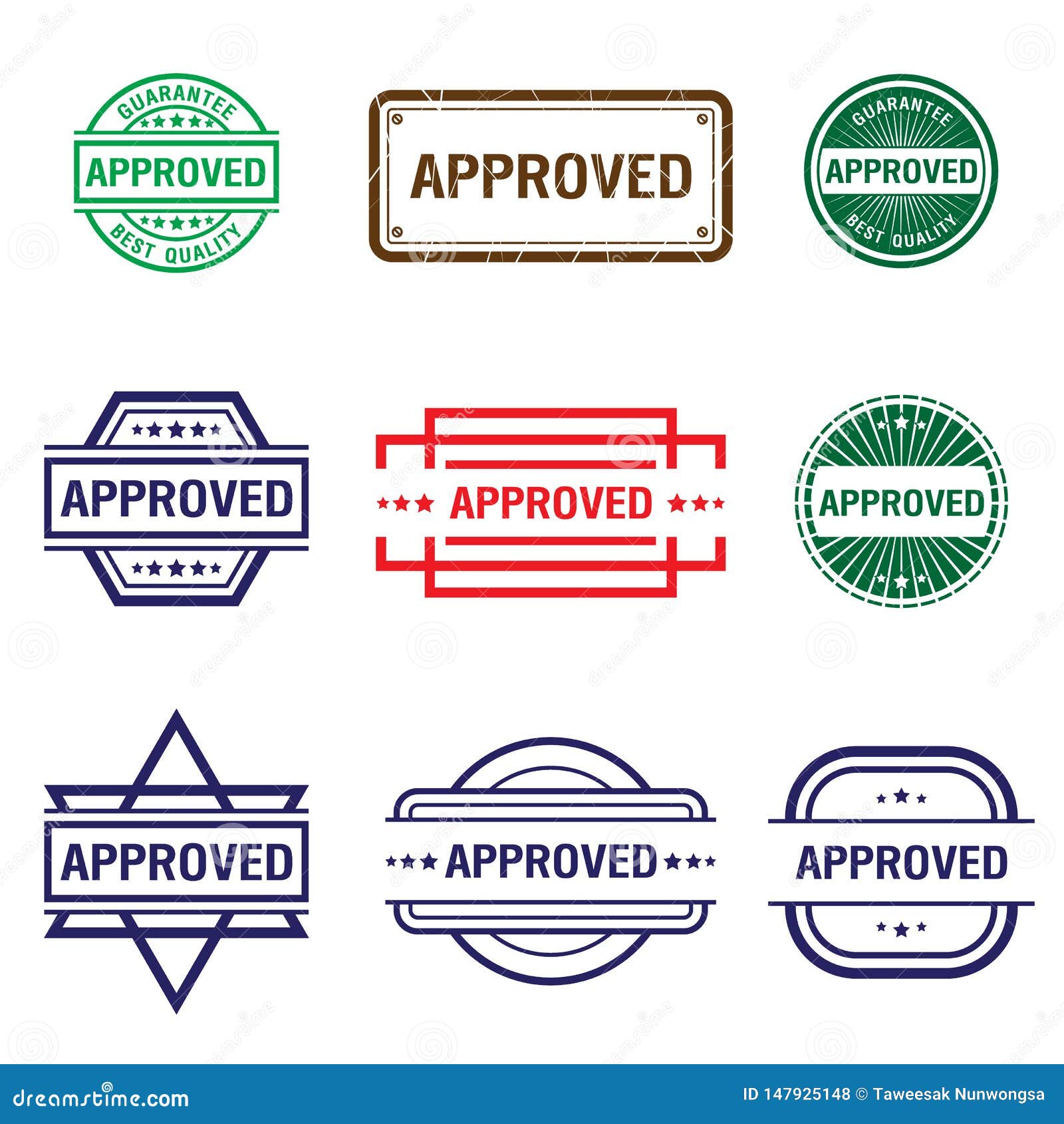 Approved Stamp Set. Approved Sign Stock Vector - Illustration of ...