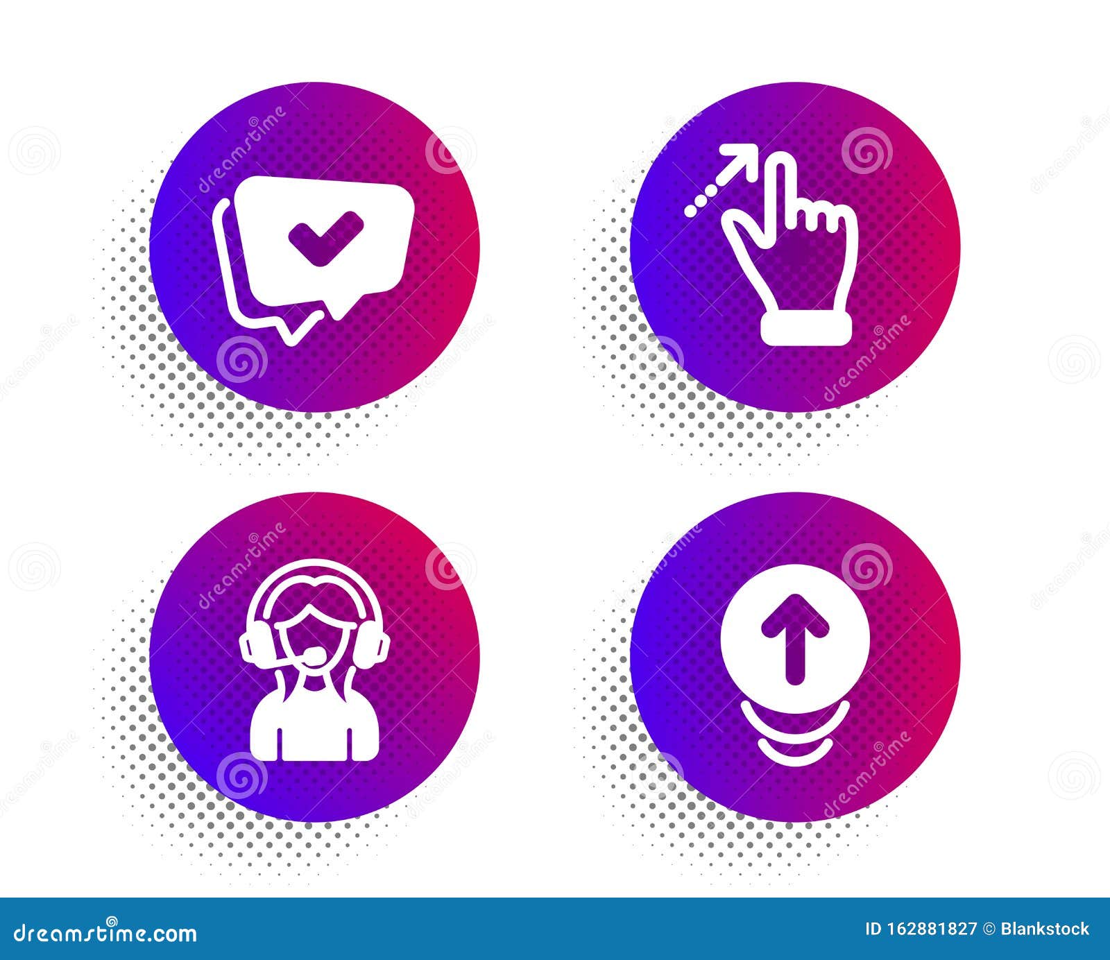 Approved, Support and Touchscreen Gesture Icons Set. Swipe Up Sign ...