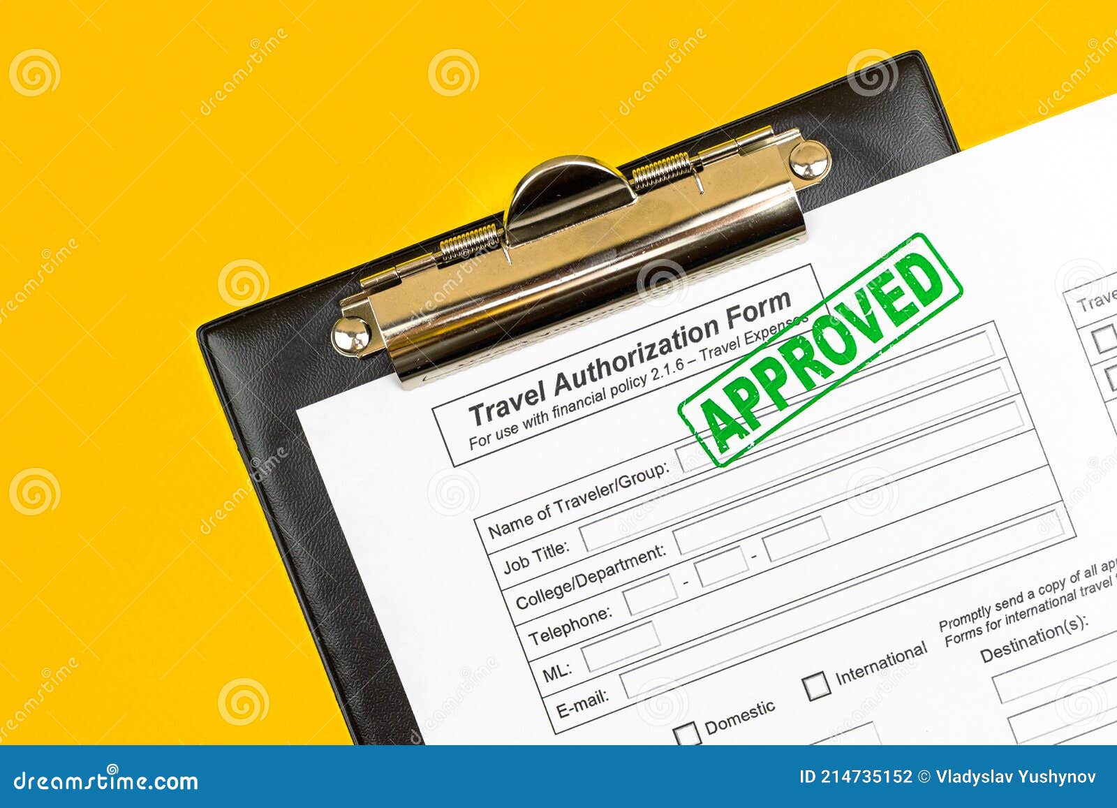 Approved Travel Authorization Form Background Stock Photo - Image of ...