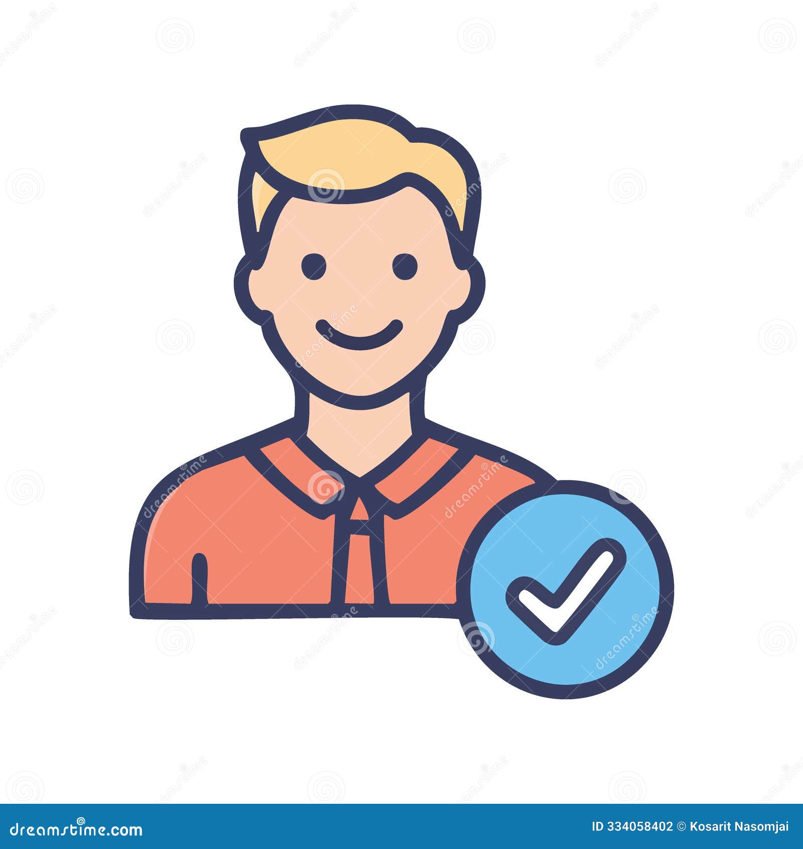 Approved User Icon. Smiling Man Icon with Blue Checkmark, Indicating ...