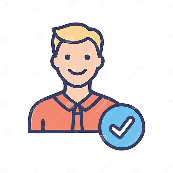 Approved User Icon. Smiling Man Icon with Blue Checkmark, Indicating ...