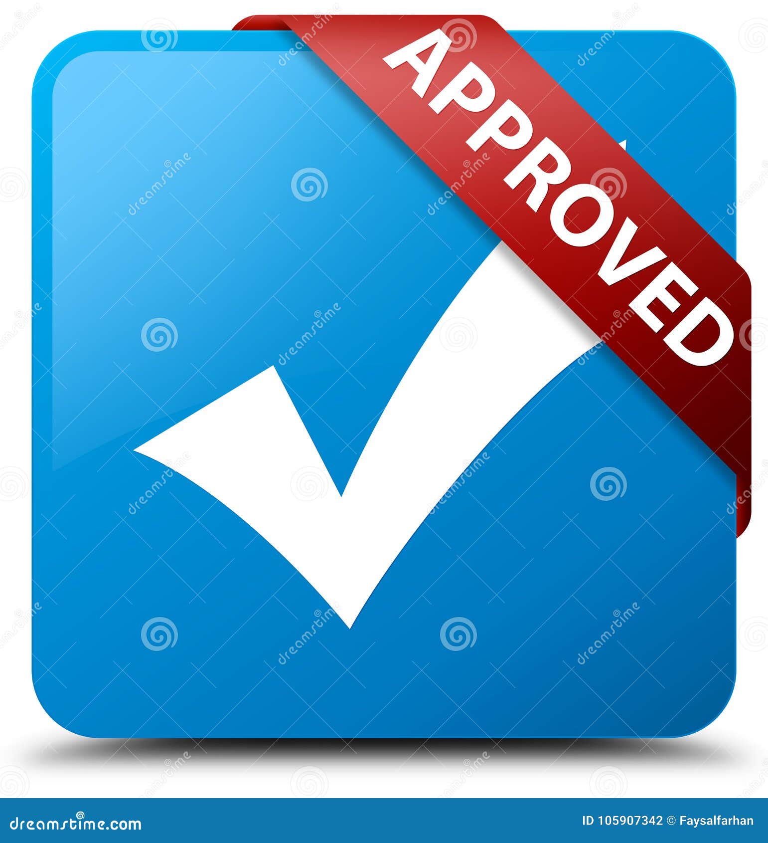 Approved (validate Icon) Cyan Blue Square Button Red Ribbon in C Stock ...