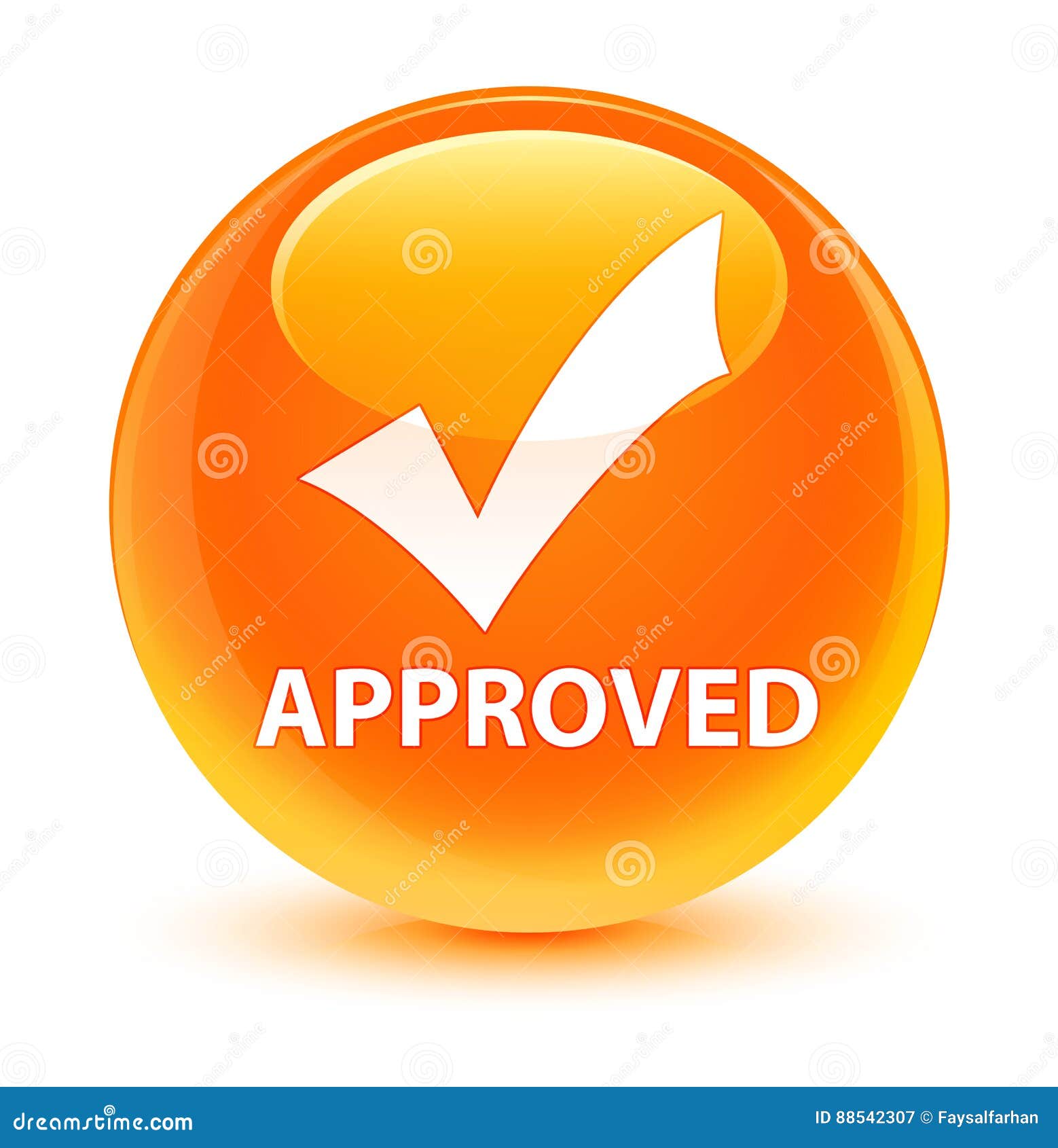 Approved (validate Icon) Glassy Orange Round Button Stock Illustration ...