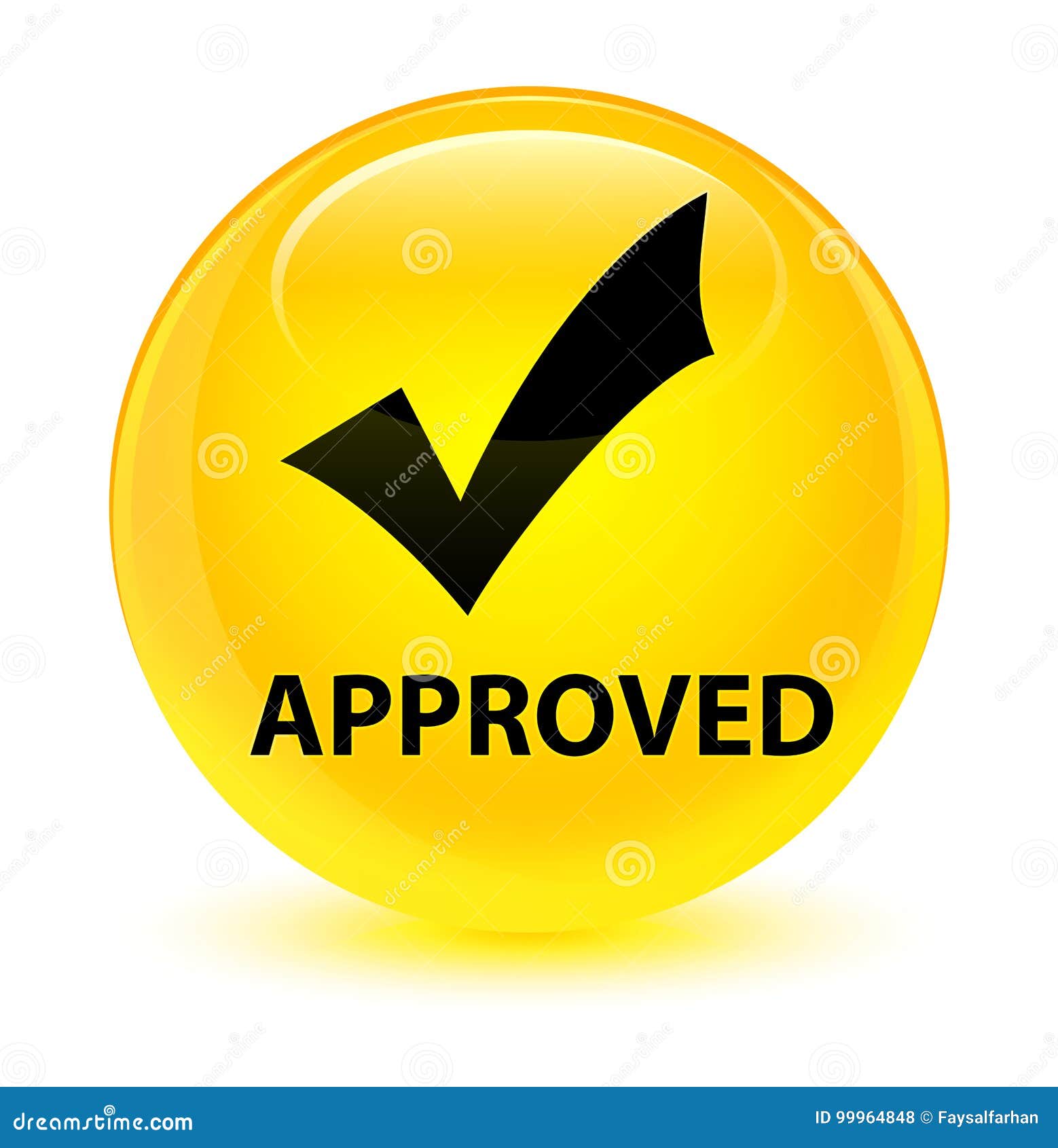 Approved (validate Icon) Glassy Yellow Round Button Stock Illustration ...