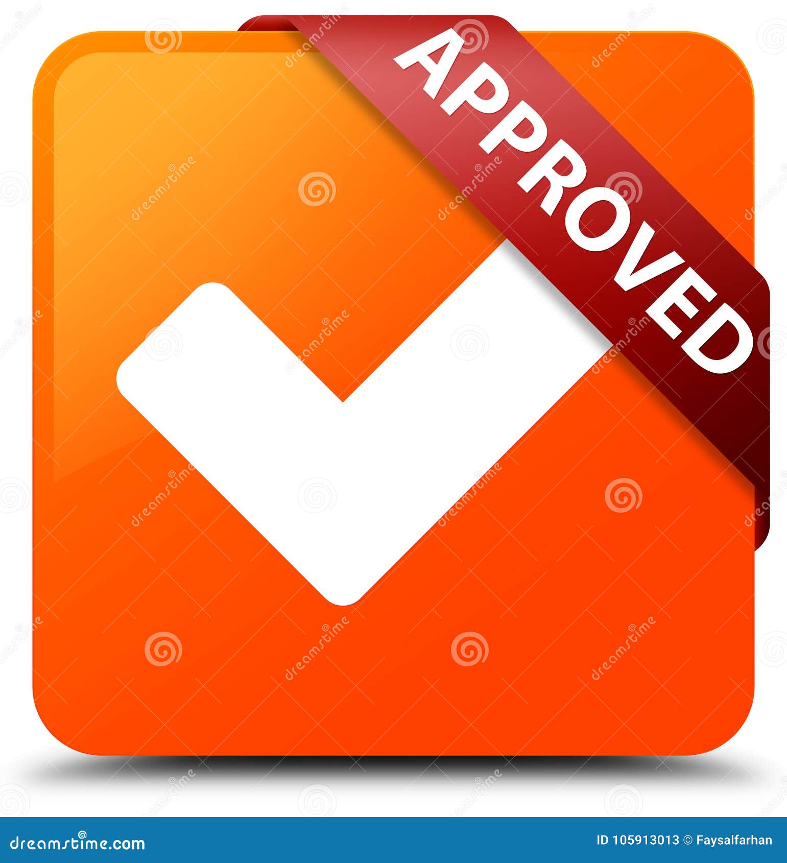 Approved (validate Icon) Orange Square Button Red Ribbon in Corn Stock ...