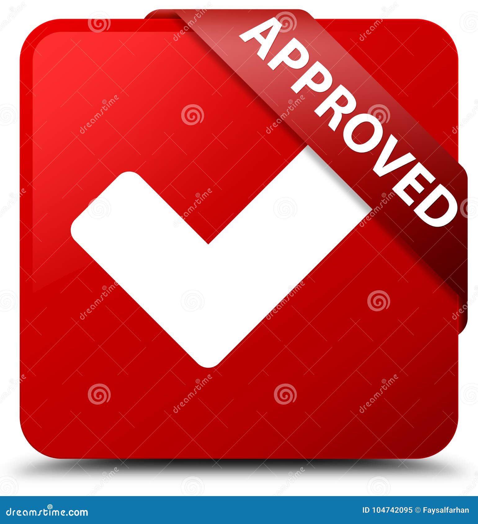 Approved (validate Icon) Red Square Button Red Ribbon in Corner Stock ...