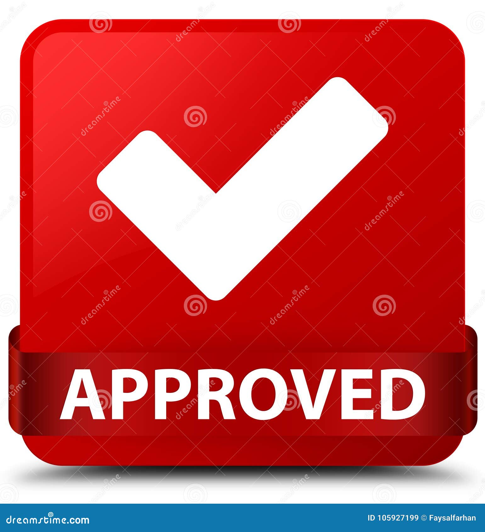 Approved (validate Icon) Red Square Button Red Ribbon in Middle Stock ...