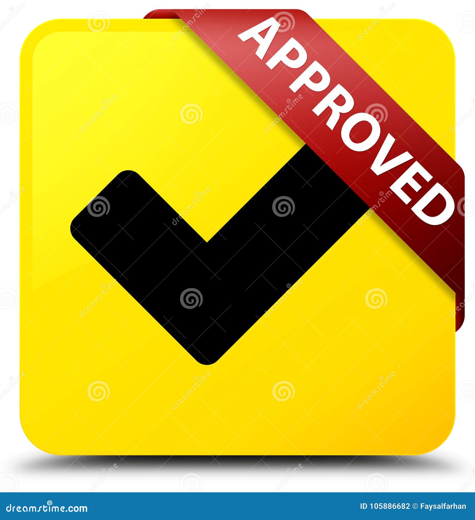 Approved (validate Icon) Yellow Square Button Red Ribbon in Corn Stock ...