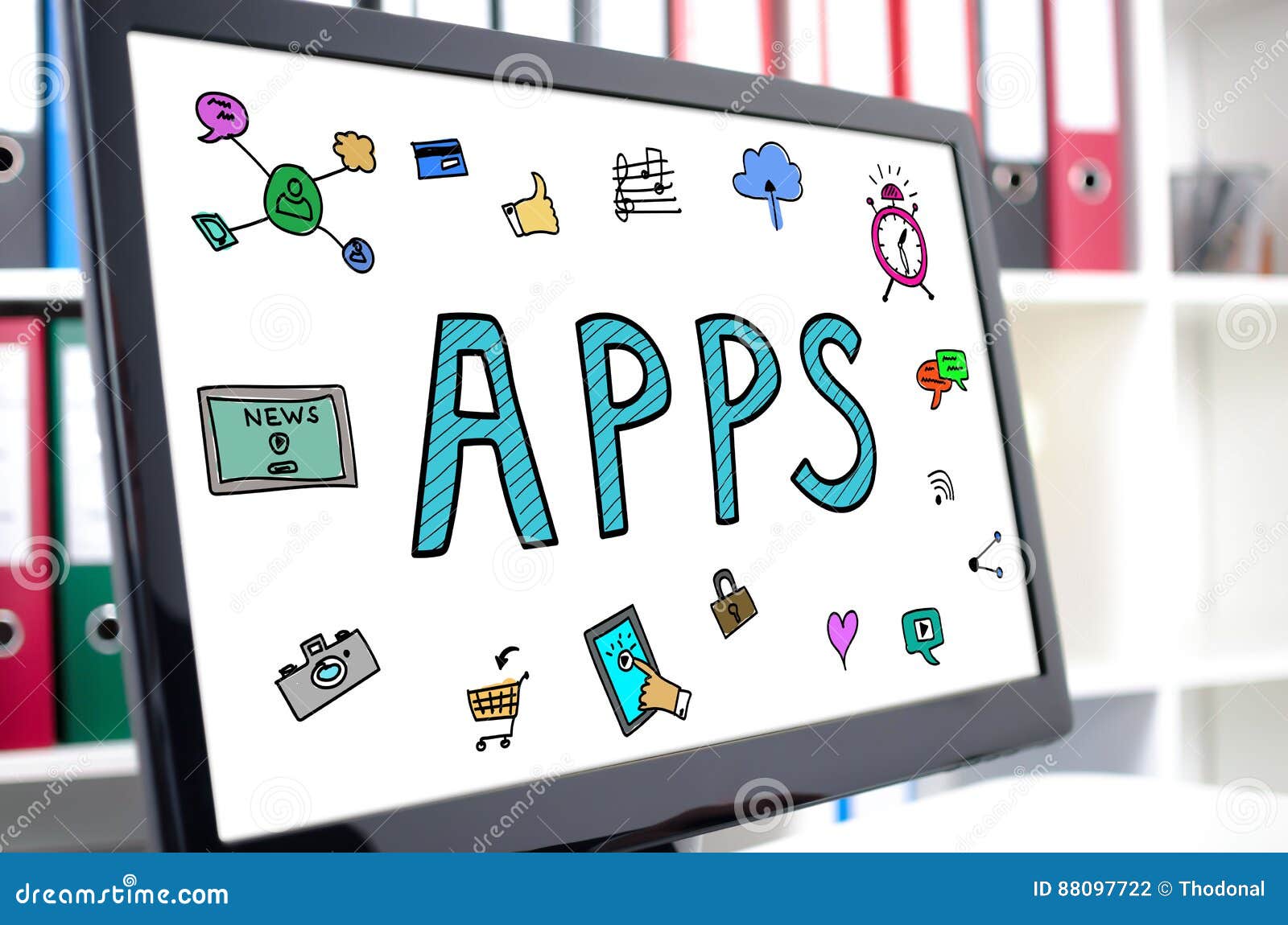 Apps Concept on a Computer Screen Stock Photo - Image of multimedia ...