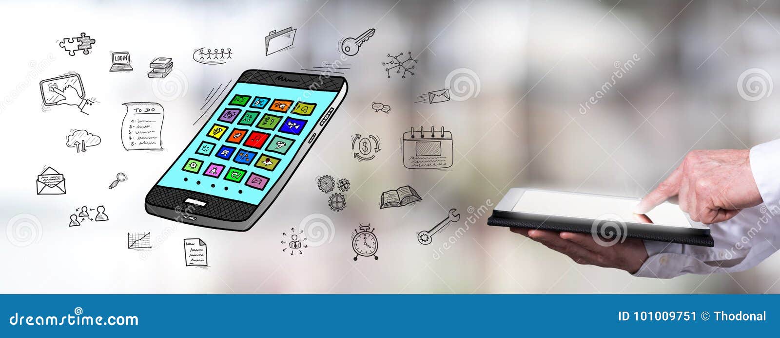 Apps Concept with Man Using a Tablet Stock Image - Image of multimedia ...