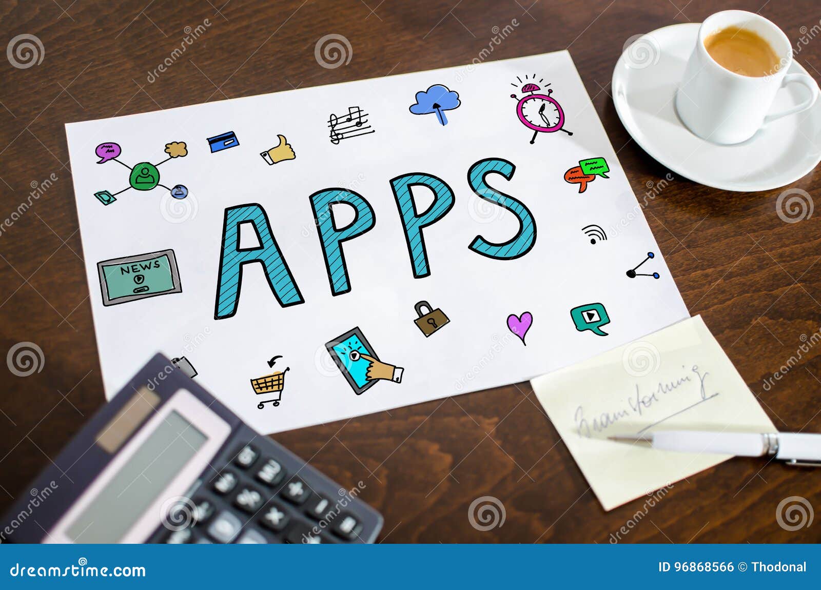 Apps concept on a paper stock photo. Image of paper, desk - 96868566