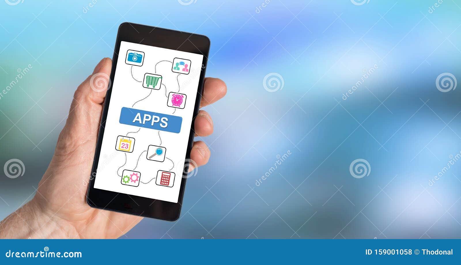 Apps Concept on a Smartphone Stock Photo - Image of hand, application ...