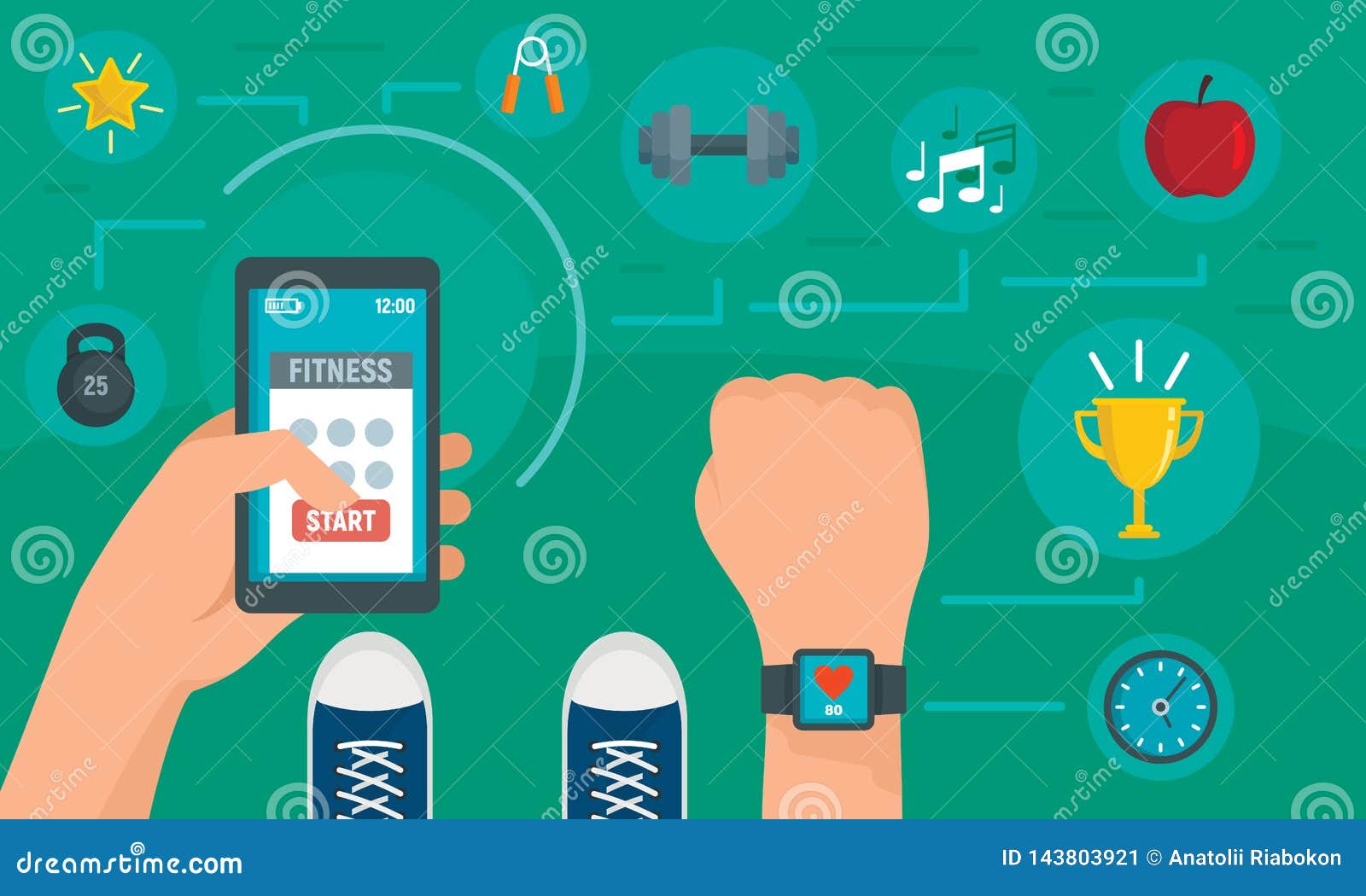 Apps for Fitness Concept Background, Flat Style Stock Vector ...