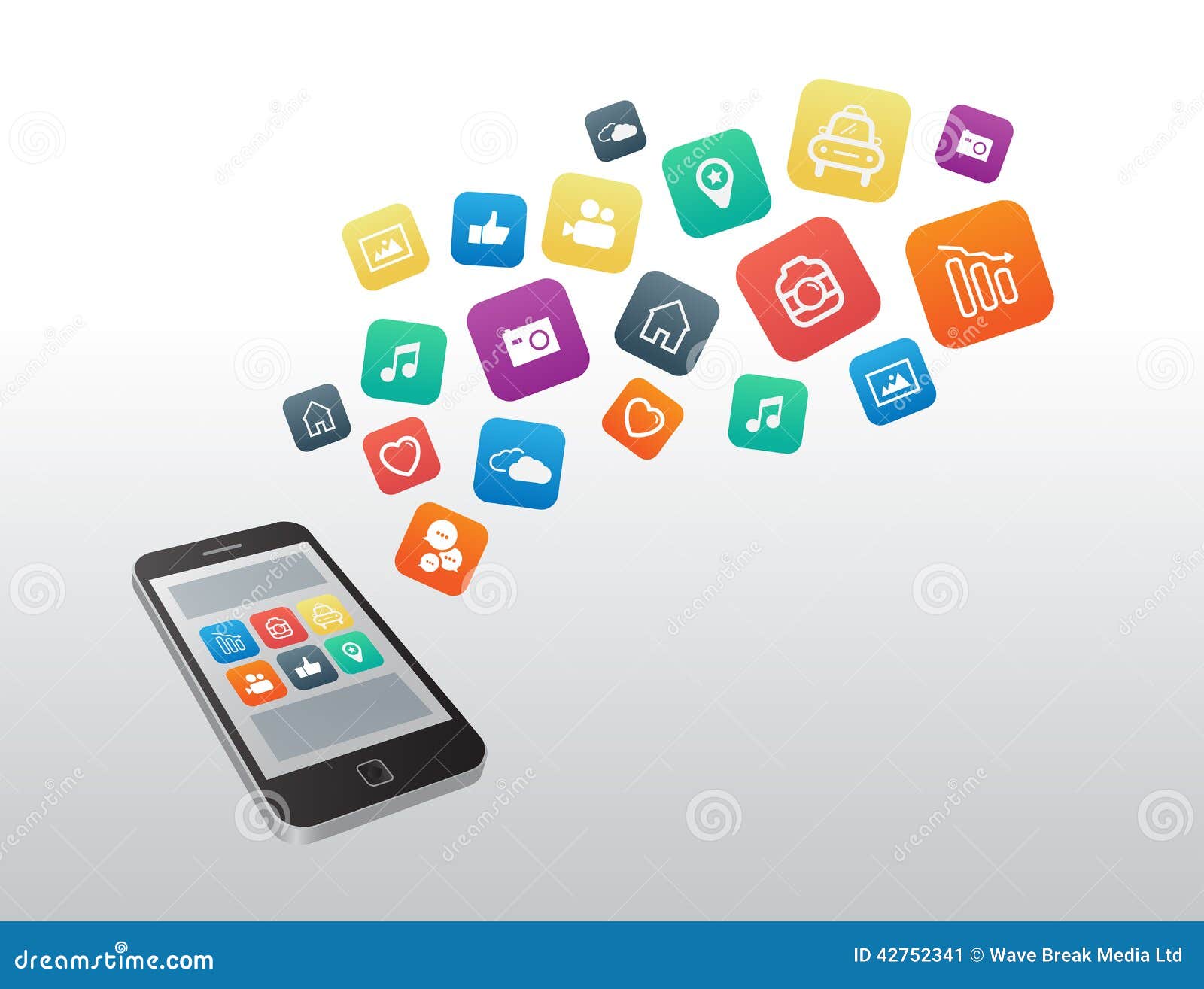Apps Icons Floating from Smartphone Stock Vector - Illustration of ...